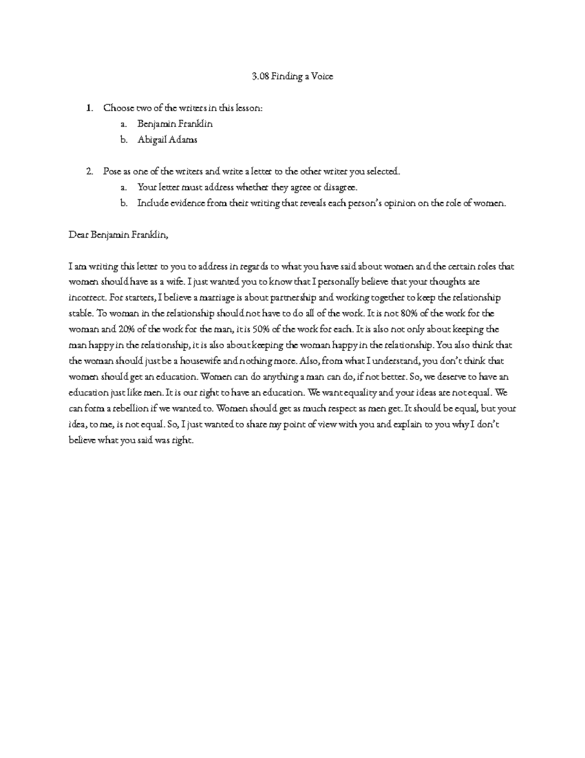 3.08 Finding a Voice - Assignment for Leadership - 3 Finding a Voice ...