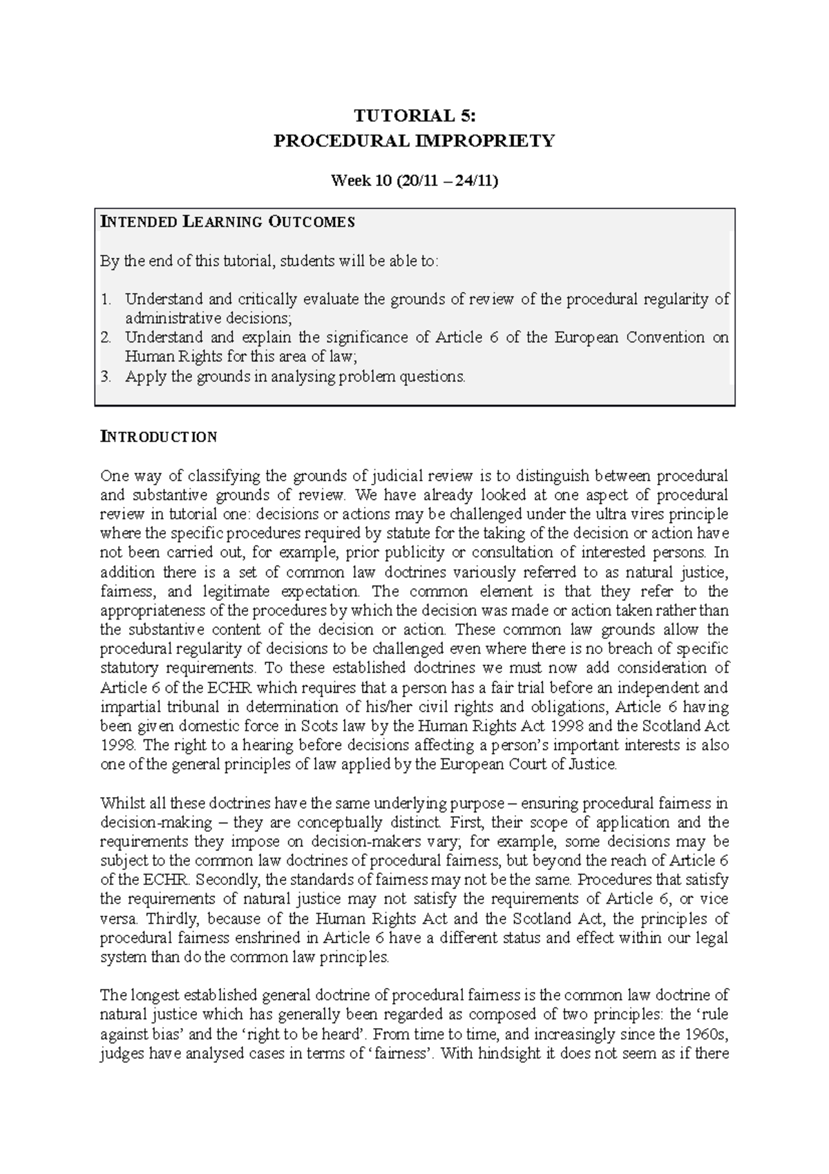 LG 2017 Tutorial 5; Procedural Impropriety - TUTORIAL 5: PROCEDURAL ...