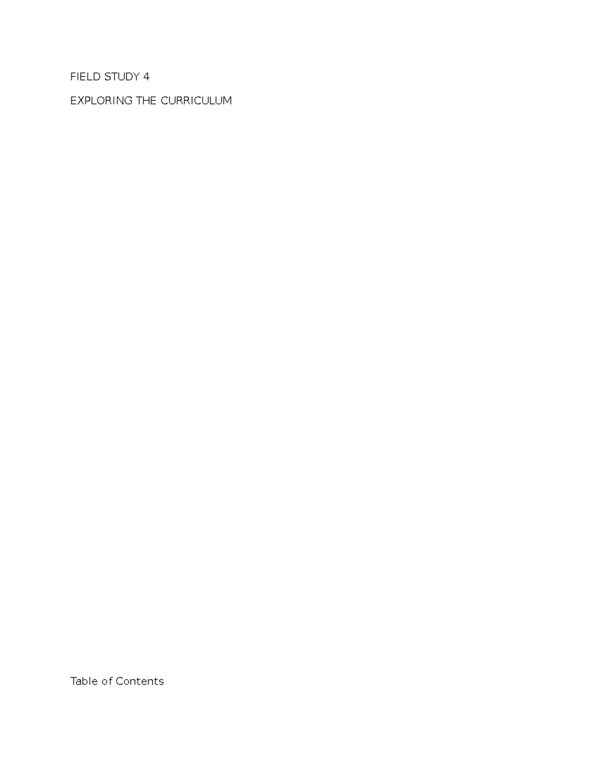 FS4 Curriculum Notes - FIELD STUDY 4 EXPLORING THE CURRICULUM Table of ...