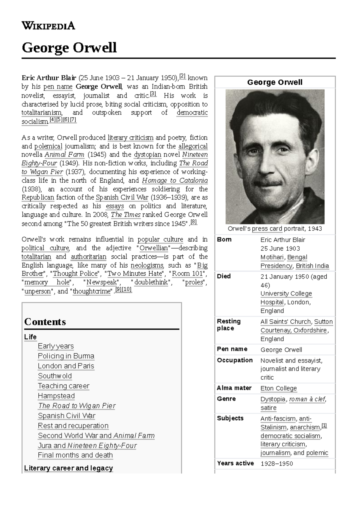 George Orwell - Apuntes 2 - George Orwell Orwell's press card portrait ...