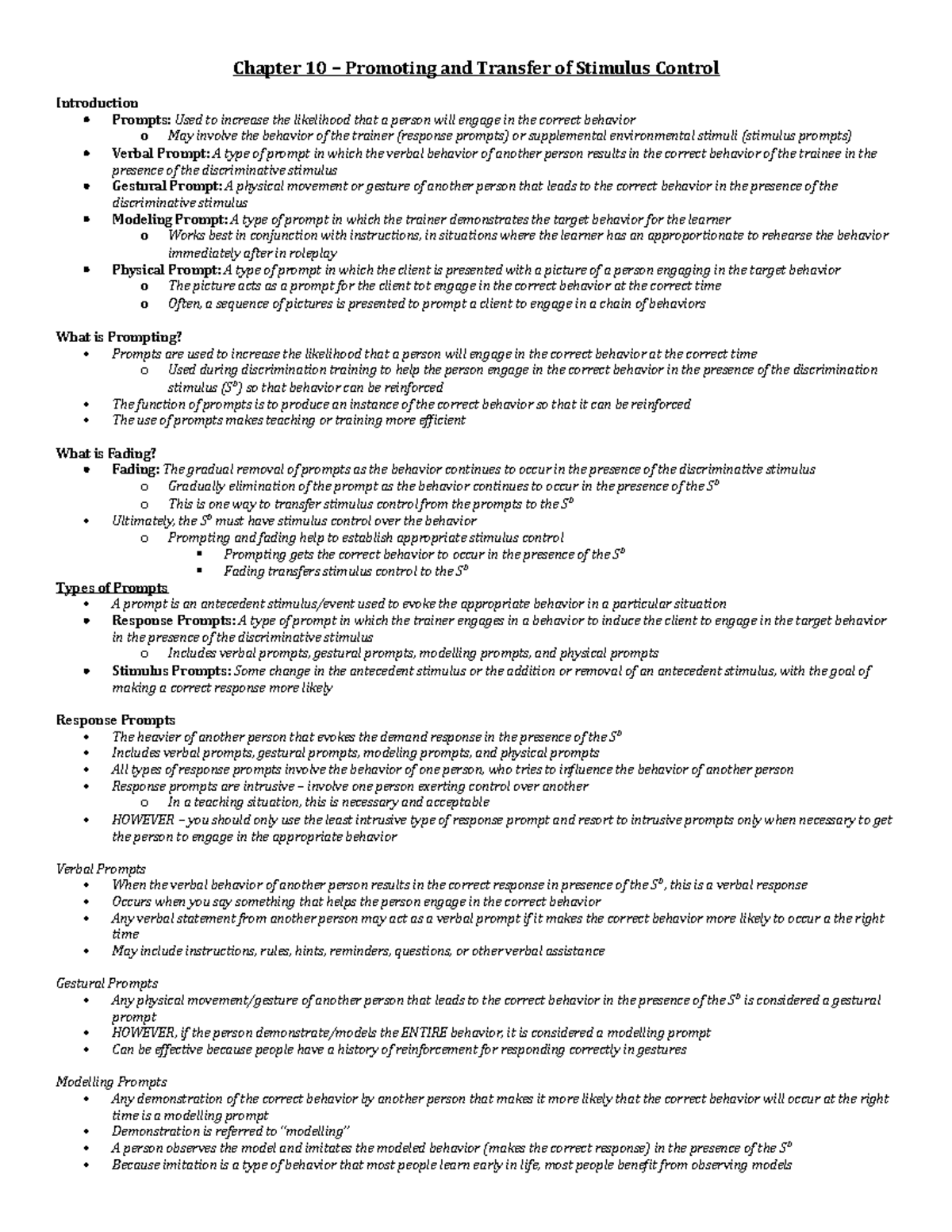Promoting and Transfer of Stimulus Control - Studocu