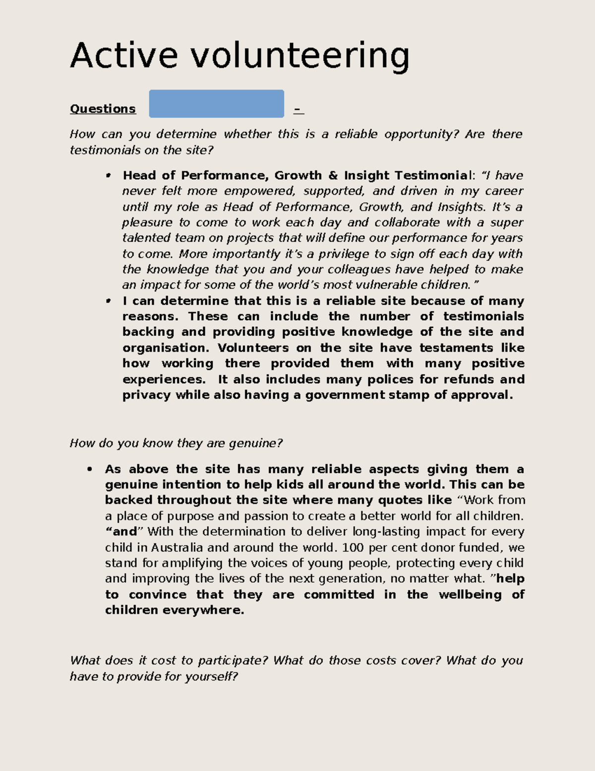 Active volunteering - Questions – How can you determine whether this is ...