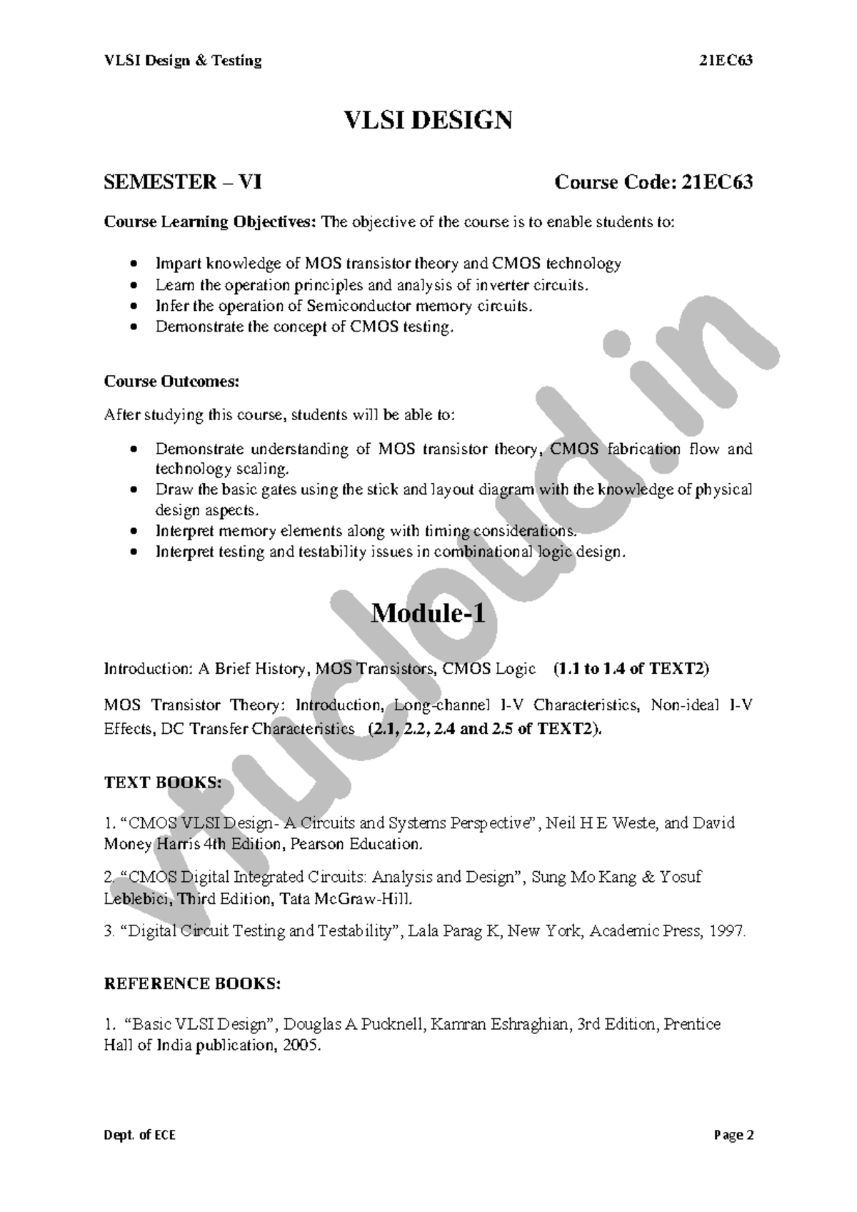 MOD 1 - easy - VLSI DESIGN SEMESTER – VI Course Code: 21EC Course ...