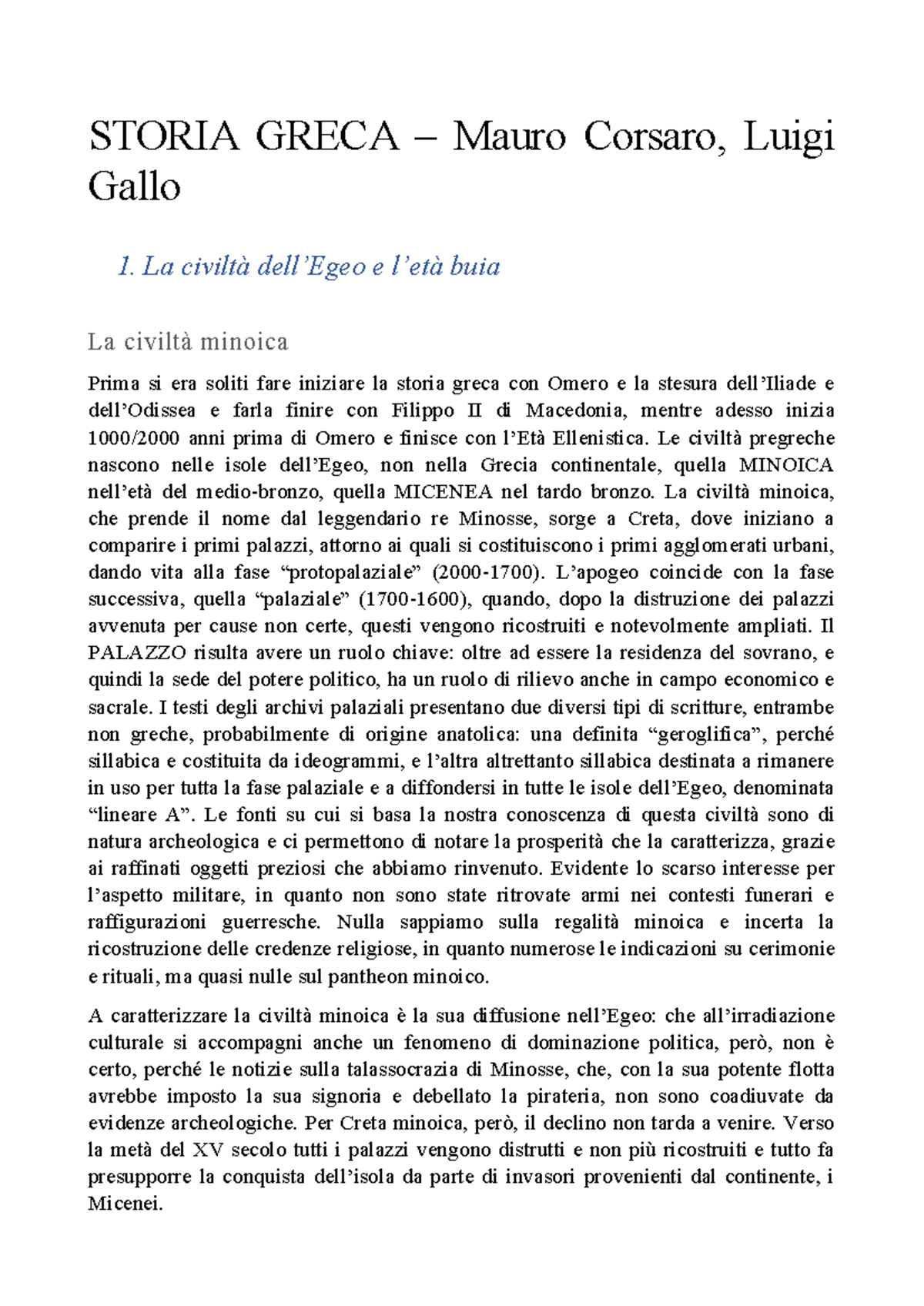 Riassunti del manuale di Storia Greca Corsaro Galo - STORIA GRECA – Mauro Corsaro, Luigi Gallo 1 ...