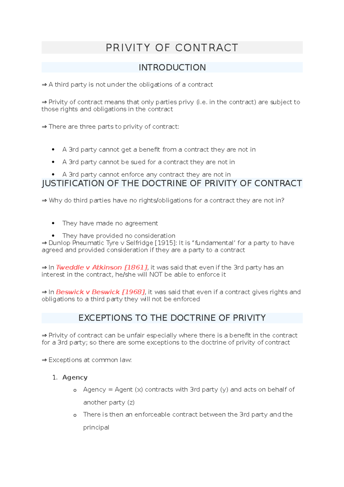 Privity of Contract - in the contract) are subject to those rights and ...