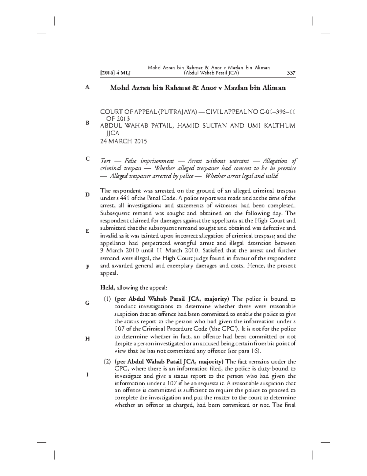 Mohd Azran bin Rahmat & Anor v Mazlan bin Aliman - Mohd Azran bin ...