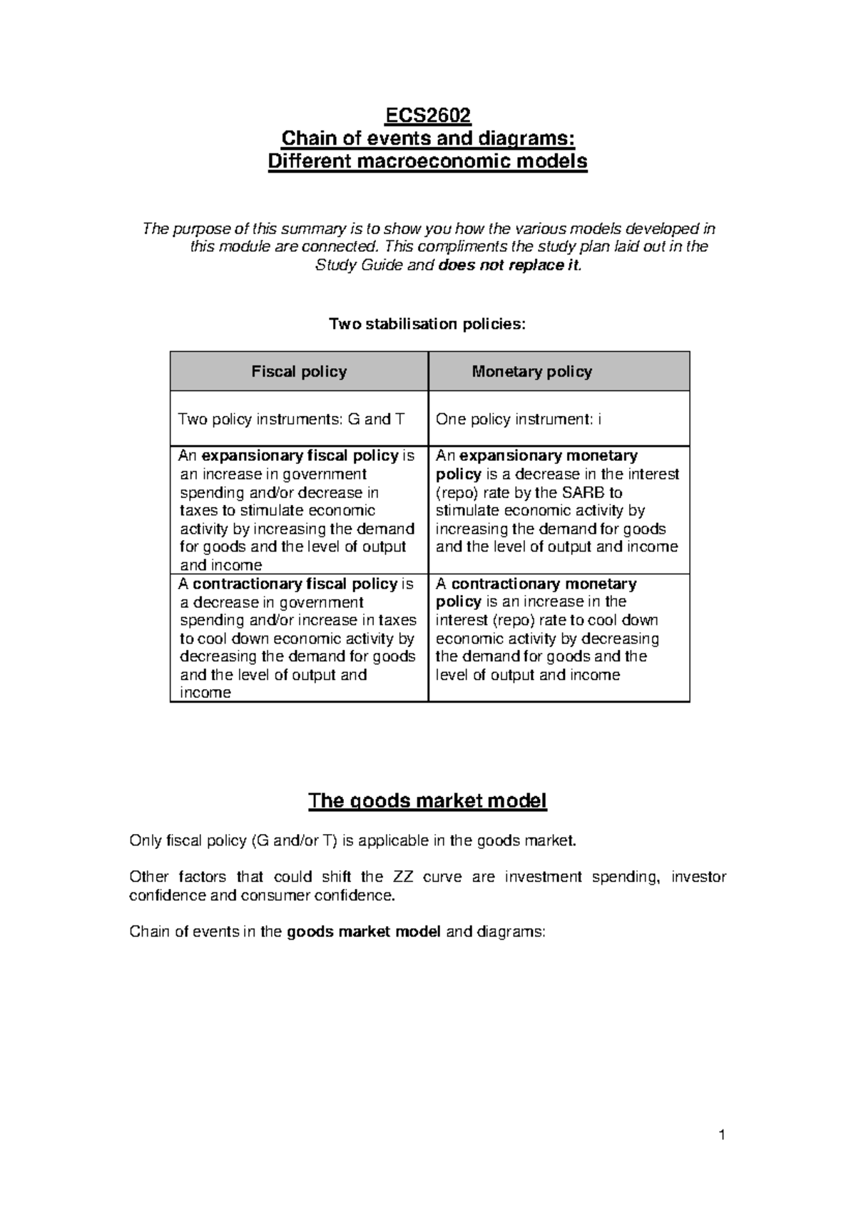 Summary of Macro models and chain of events - ECS Chain of events and ...