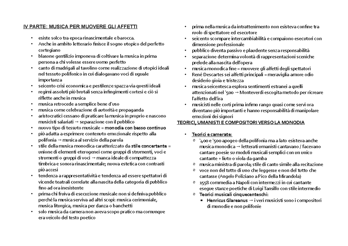 Storia della Musica - Schema riassuntivo dei volumi 2 e 3 - IV PARTE ...