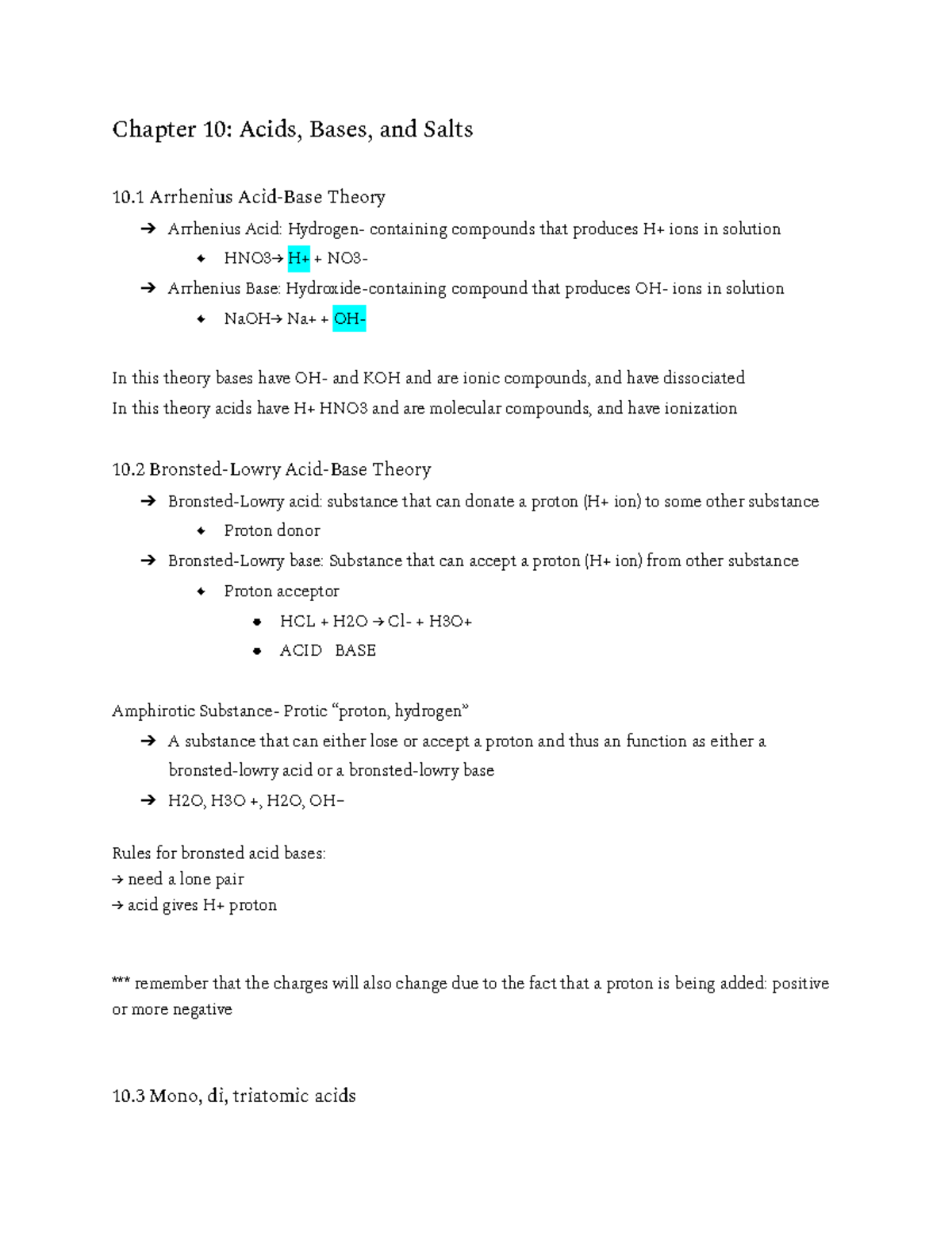 Lecture 10: Acids, Bases, and Salts - Chapter 10: Acids, Bases, and ...