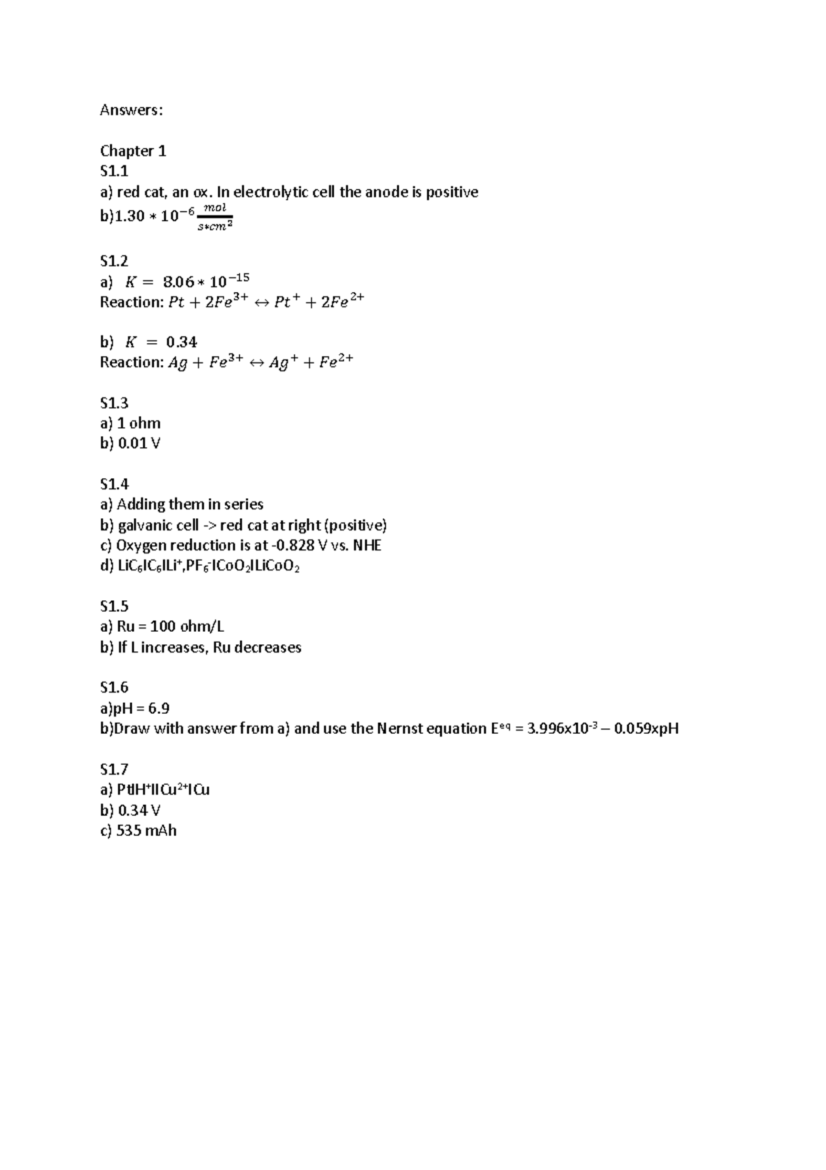Numerical answers for students chapters 1-3 - Answers: Chapter 1 S1. a ...