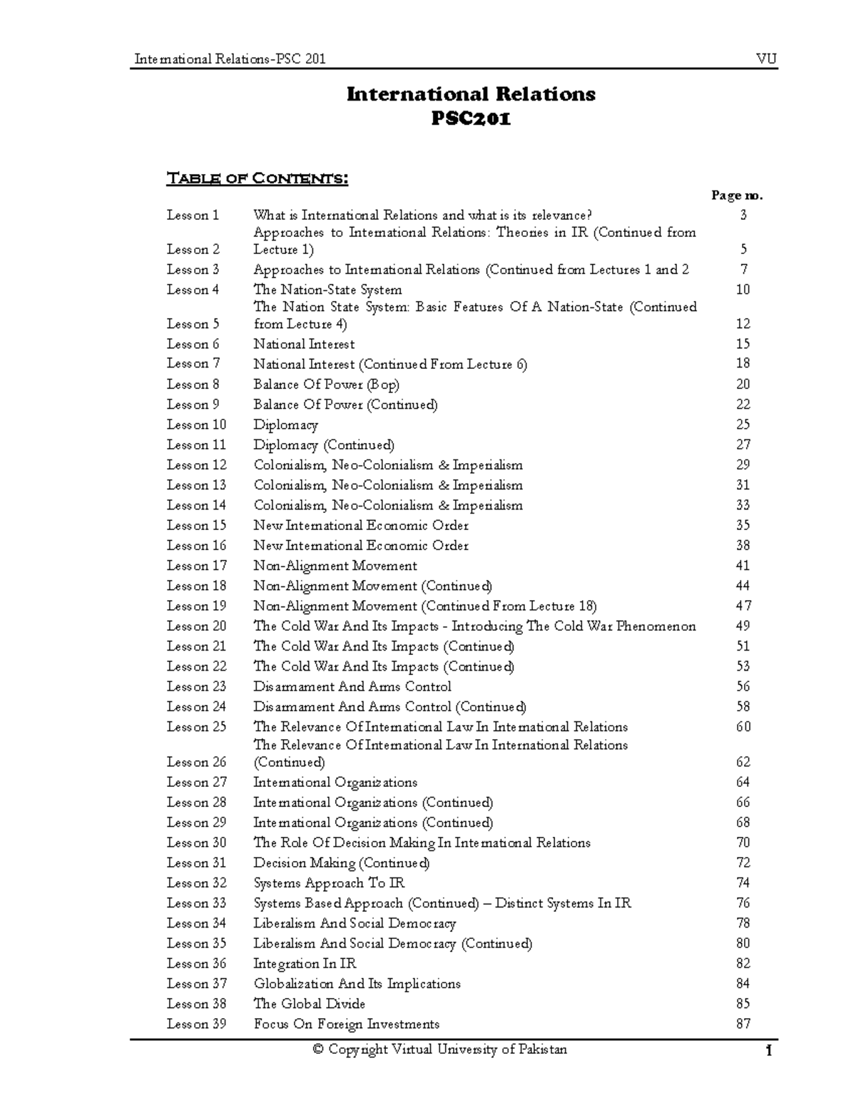 PSC201 handouts 1 45 - International Relations Table of Contents: - PSC ...