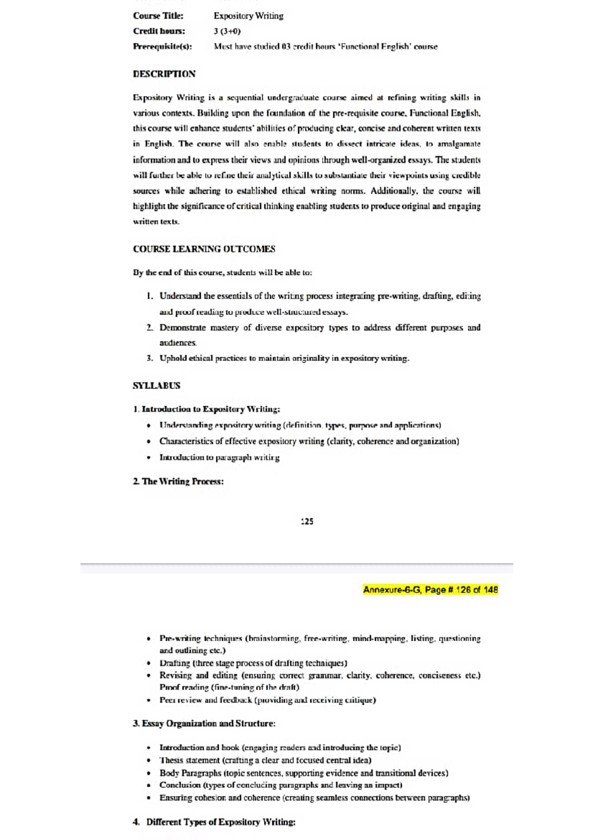 Expository Writting Outline - Course Title: Expository Writing Credit ...