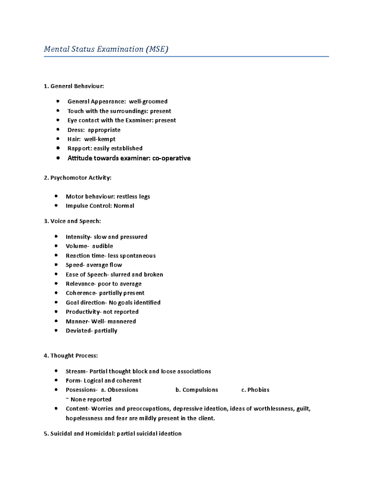 MSE (01) - Mental Status Examination, a primary tool for psychological ...