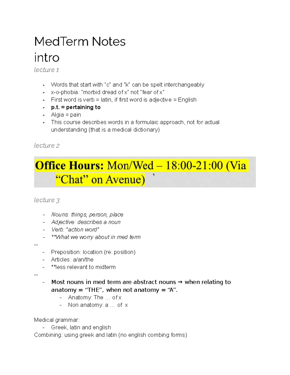 Med Term Notes - MedTerm Notes intro lecture 1 - Words that start with ...