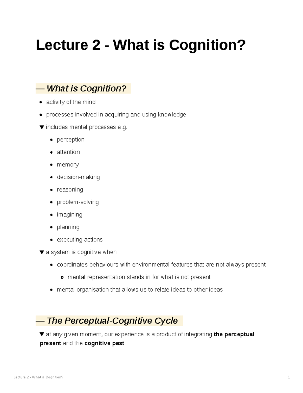 Lecture 2 What Is Cognition Lecture 2 What Is Cognition 1 Lecture 2 What Is Cognition