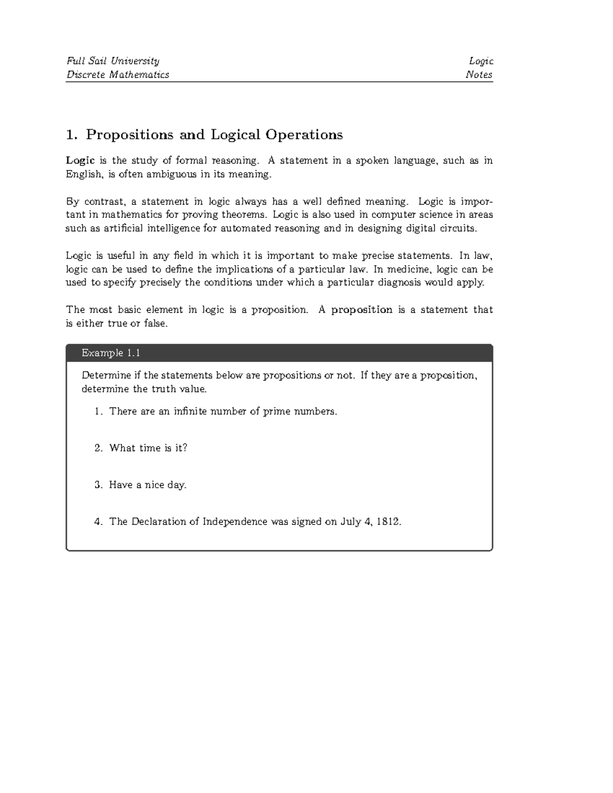 Logic Notes - 3.0 introduction - Full Sail University Discrete ...