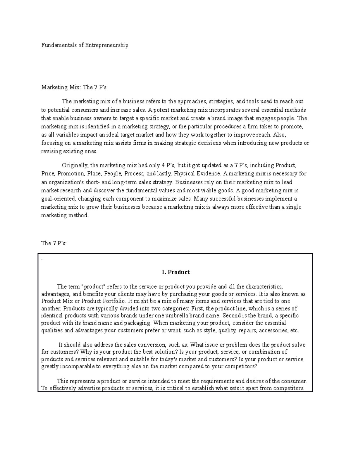 Fundamentals of Entrepreneurship Marketing Mix 7P's - A potent ...