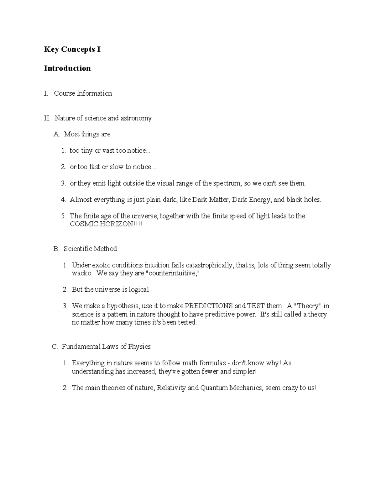 Key Concepts I - Summary Basic Astronomy - Key Concepts I Introduction ...