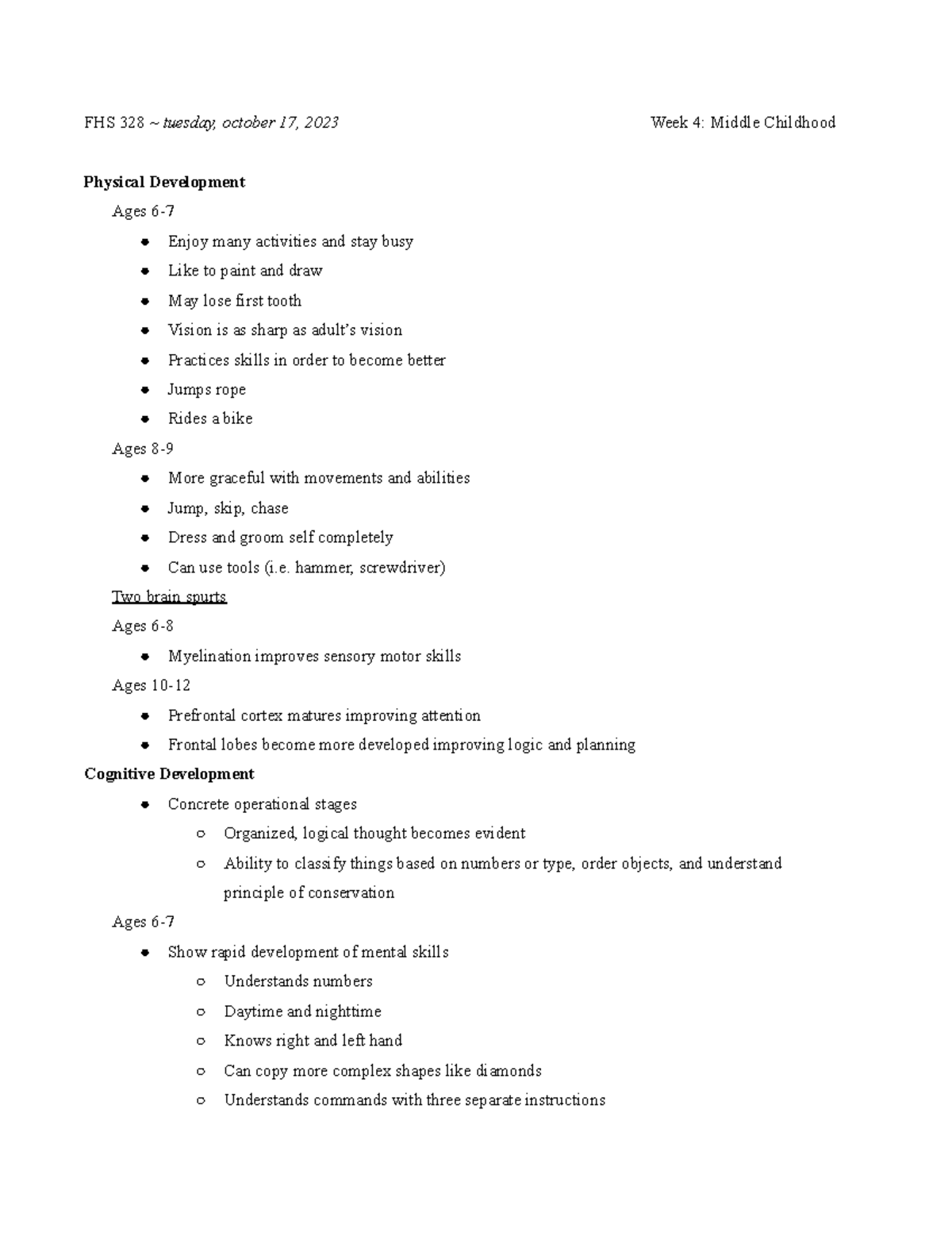 FHS 328: Middle Childhood Development - FHS 328 ~ tuesday, october 17 ...