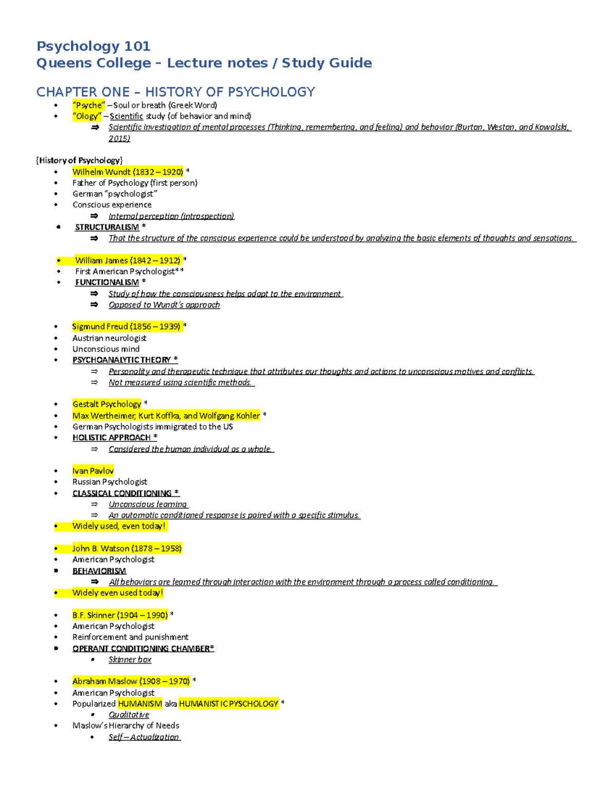 Psychology 101 - free - Psychology 101 Queens College – Lecture notes ...