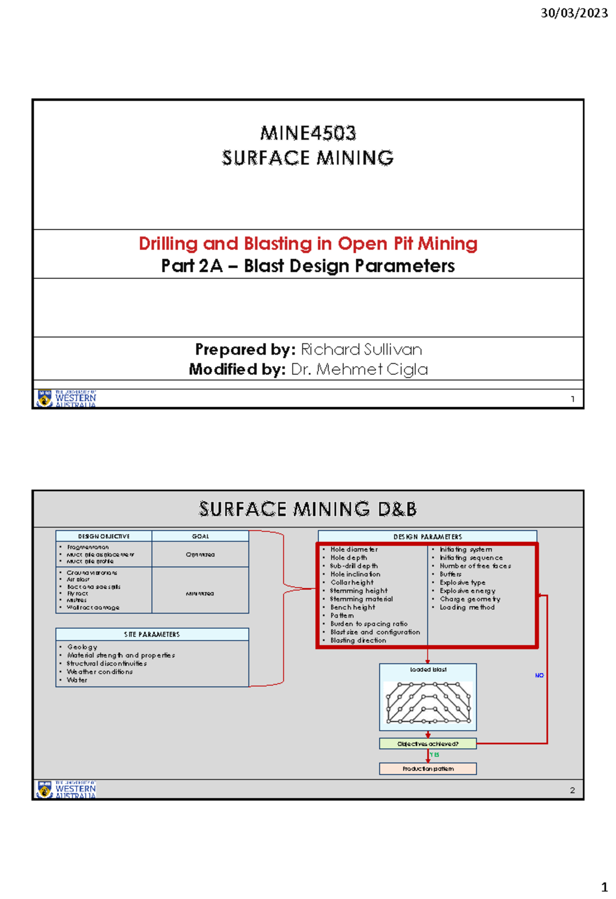 MINE4503 06 Drill and Blast in Surface Mining 010 Presentation 01 Part-2A Blast Design ...