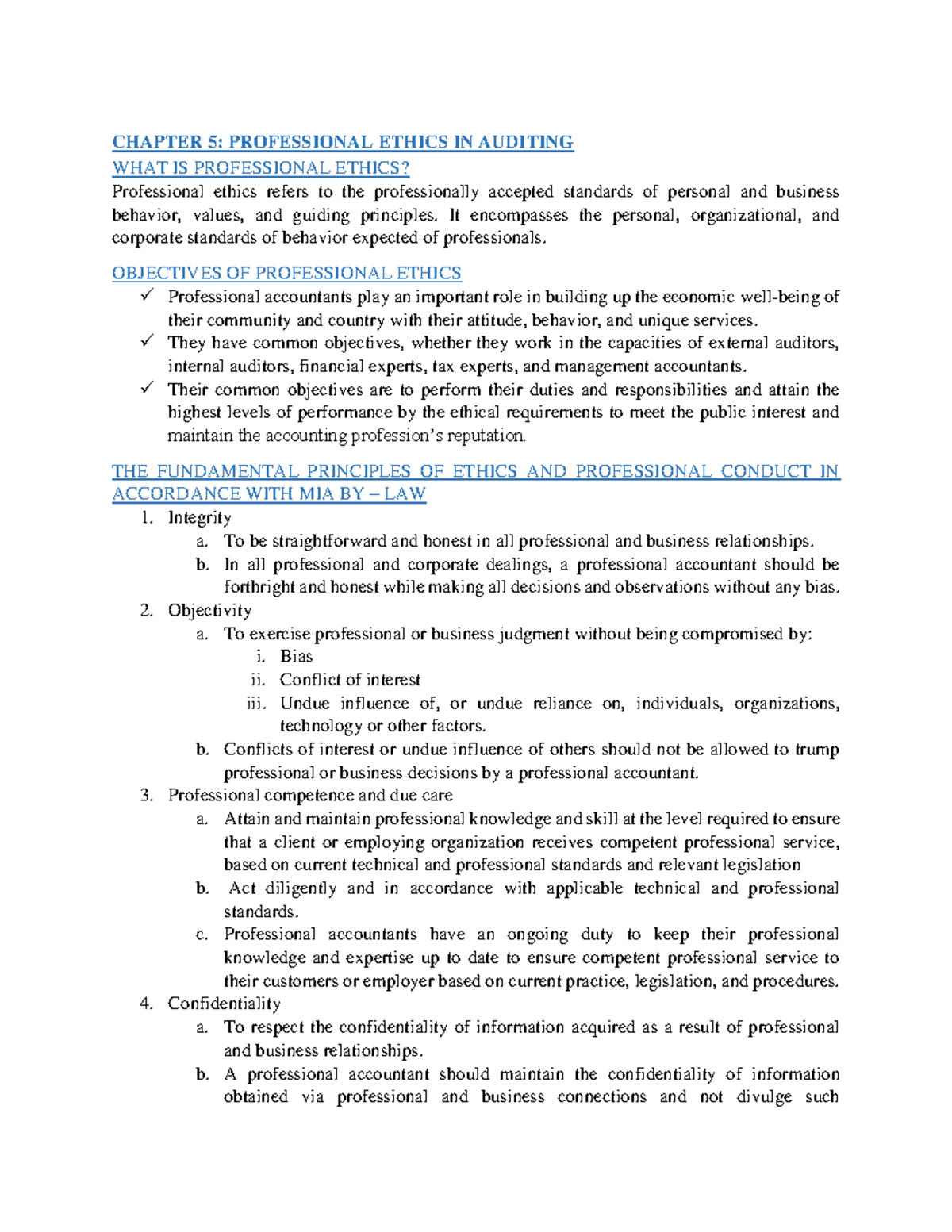 Professional Ethics IN Auditing - CHAPTER 5: PROFESSIONAL ETHICS IN AUDITING WHAT IS ...