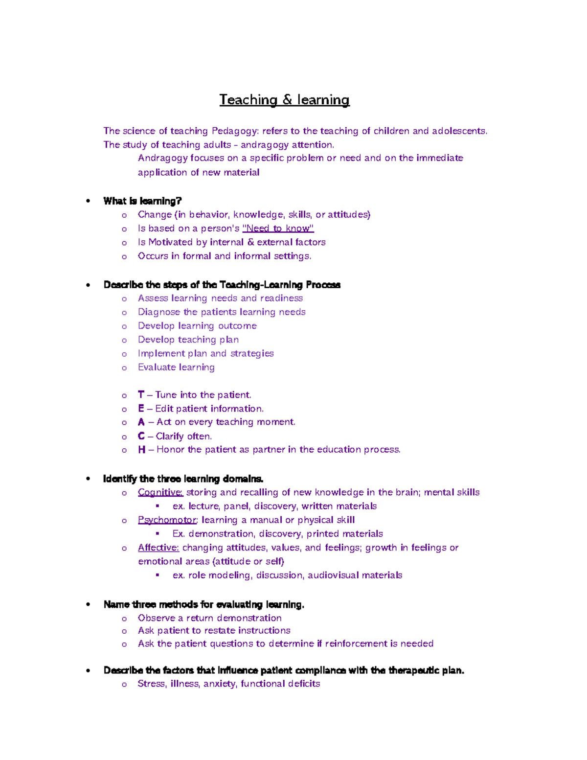 Teaching and learning - Exam Study Guide - Teaching & learning The ...