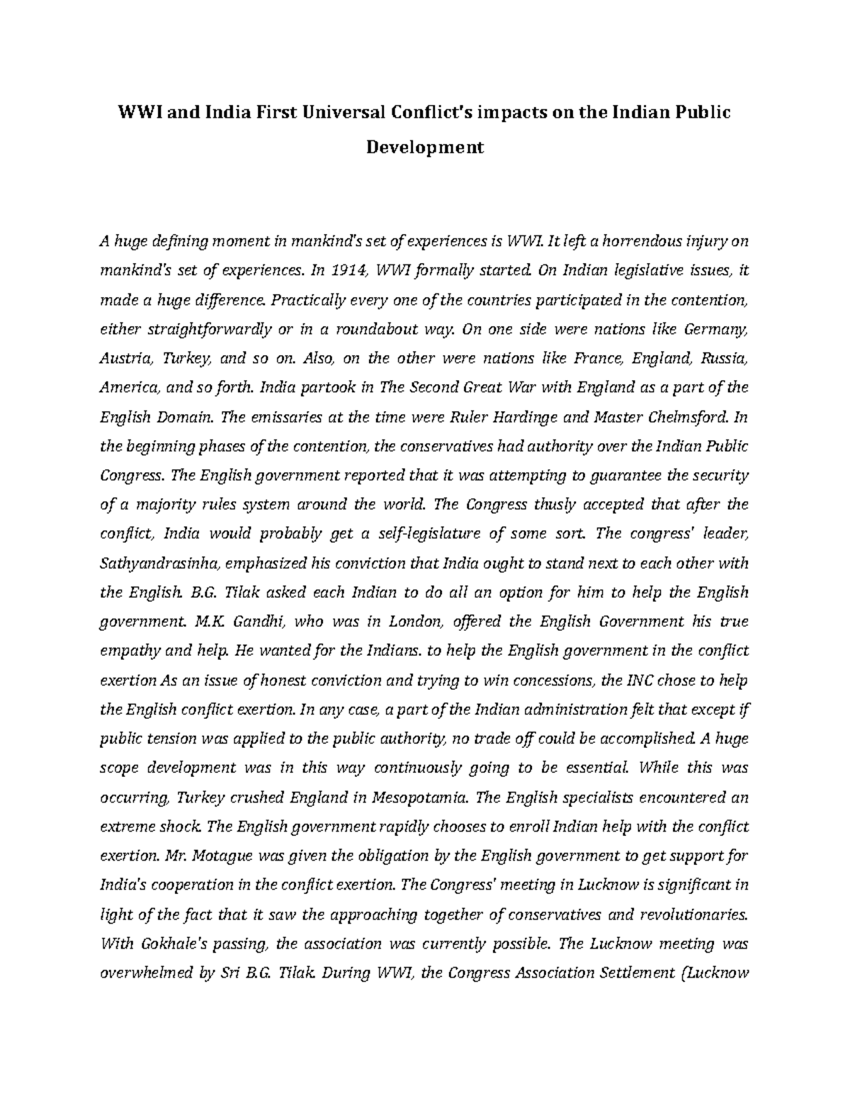 India and First world war - WWI and India First Universal Conflict's ...