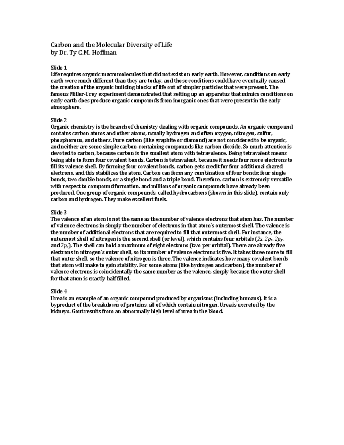 Carbon And The Molecular Diversity Of Life - Carbon and the Molecular ...