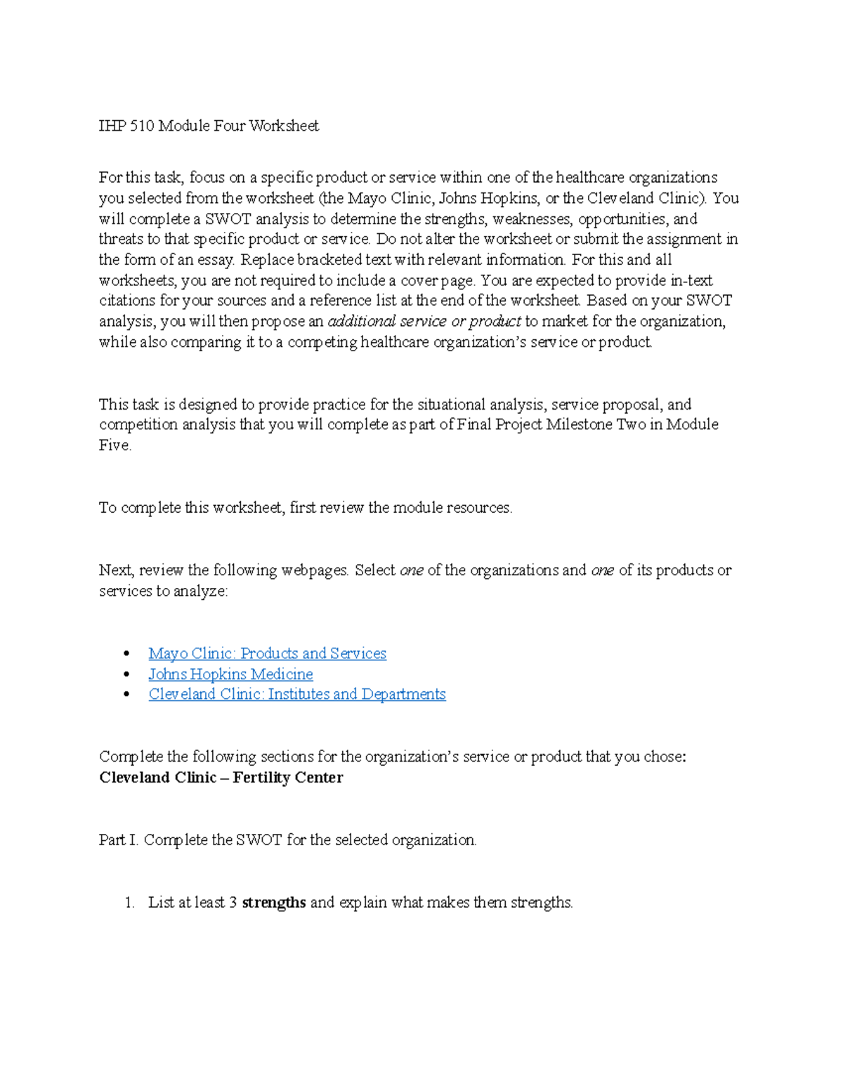Healthcare Marketing - IHP 510 Module Four Worksheet - IHP 510 Module ...