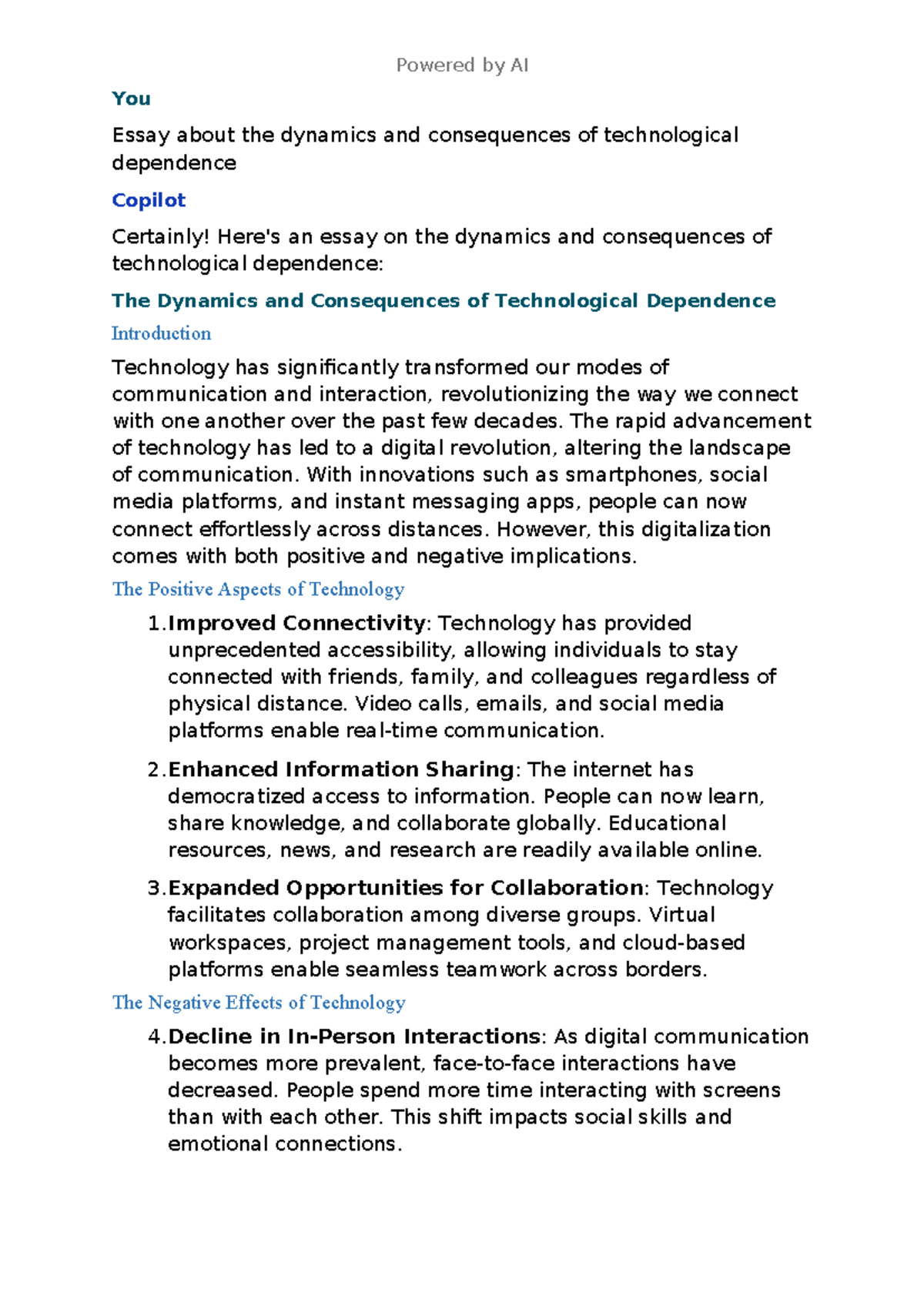 Essay about the dynamics and consequences of technological dependence ...