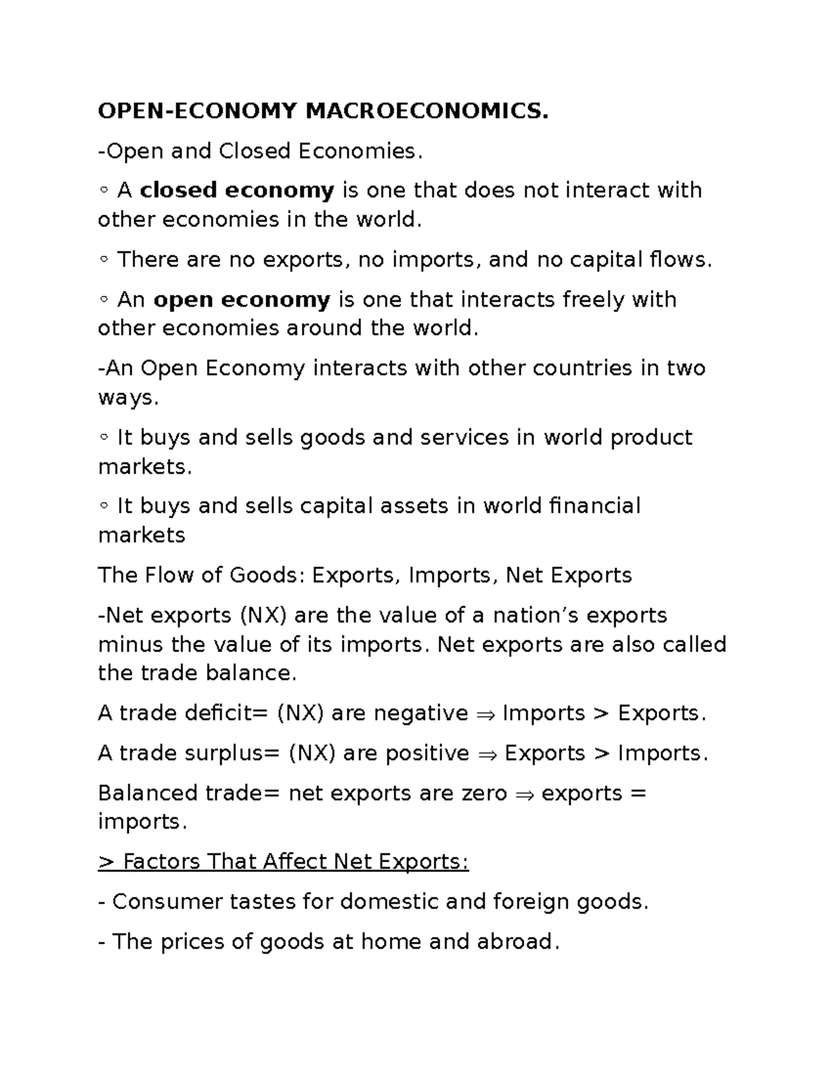 ECON 123- WK 10 - Notes - OPEN-ECONOMY MACROECONOMICS. -Open and Closed ...