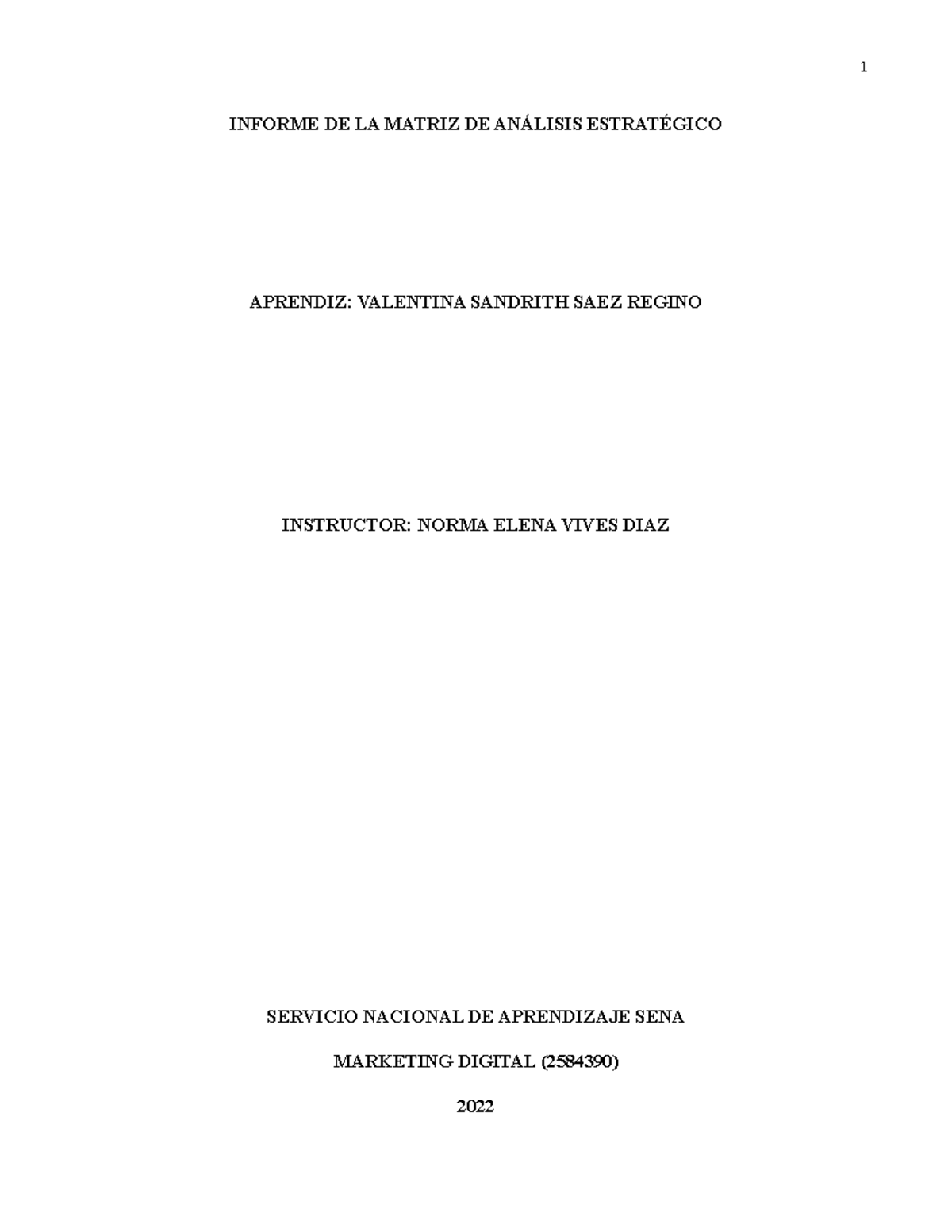 Informe DE LA Matriz DE Análisis Estratégico Valentina SAEZ - INFORME ...