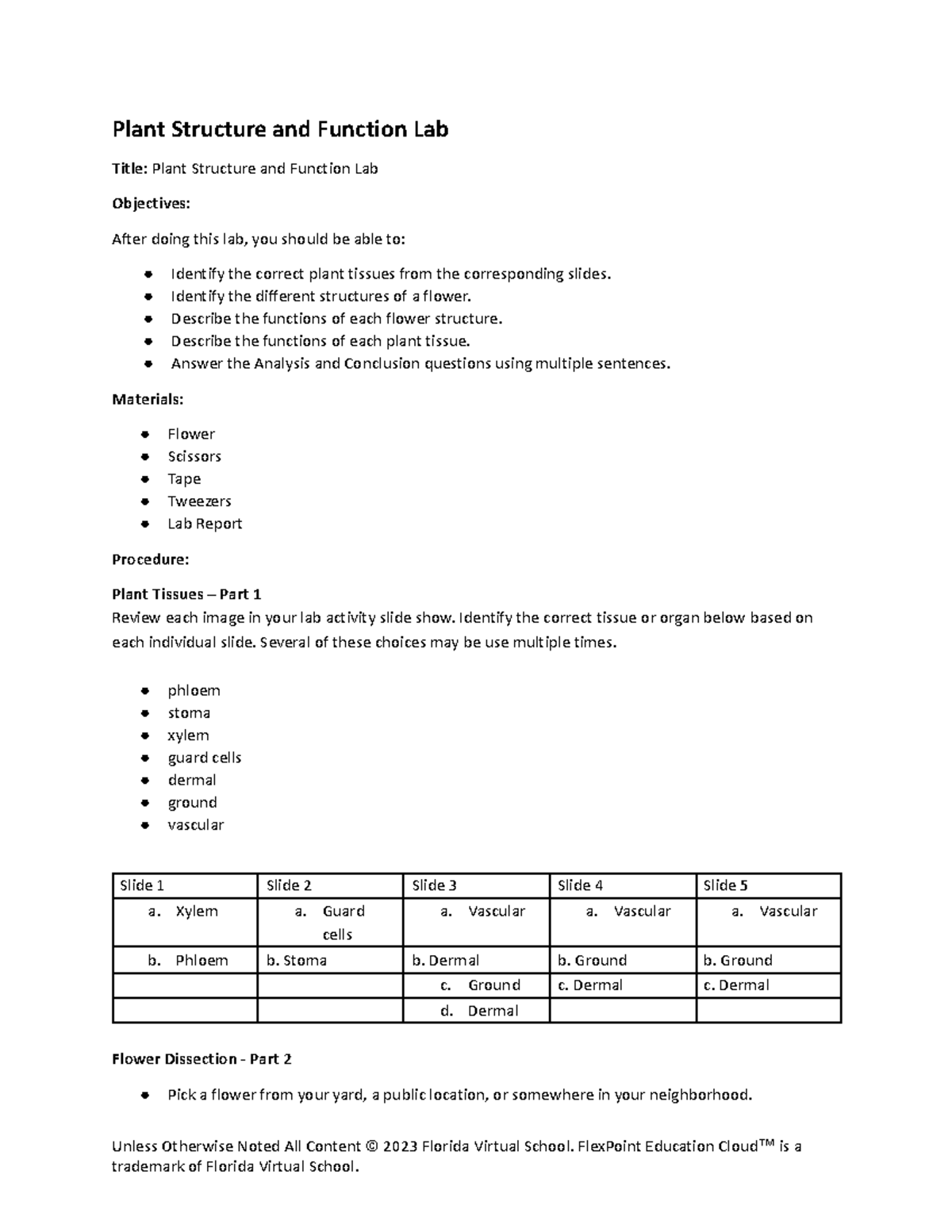 Virtual plants lab report - Plant Structure and Function Lab Title ...