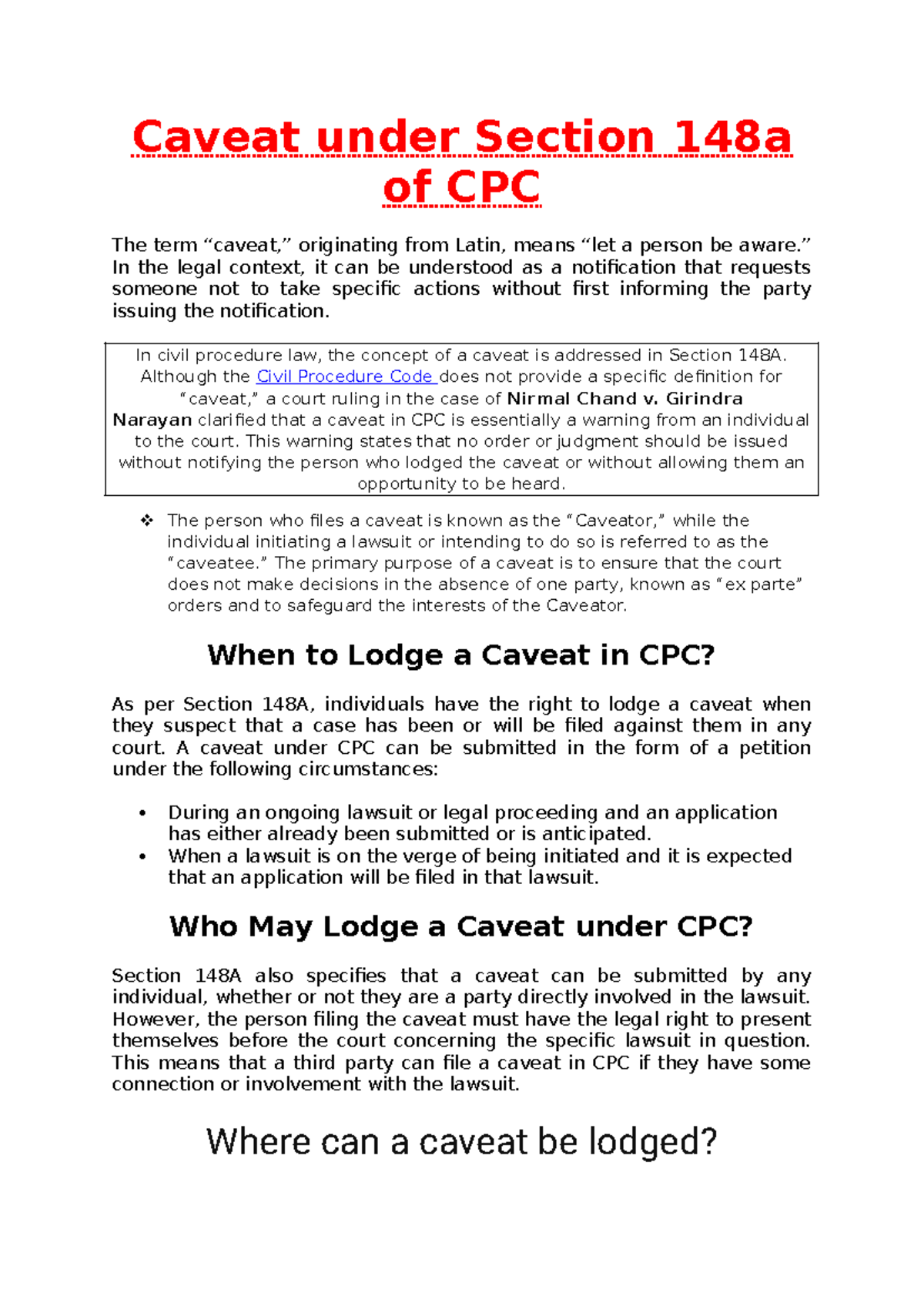 Caveat under Section 148a of CPC - Caveat under Section 148a of CPC The ...