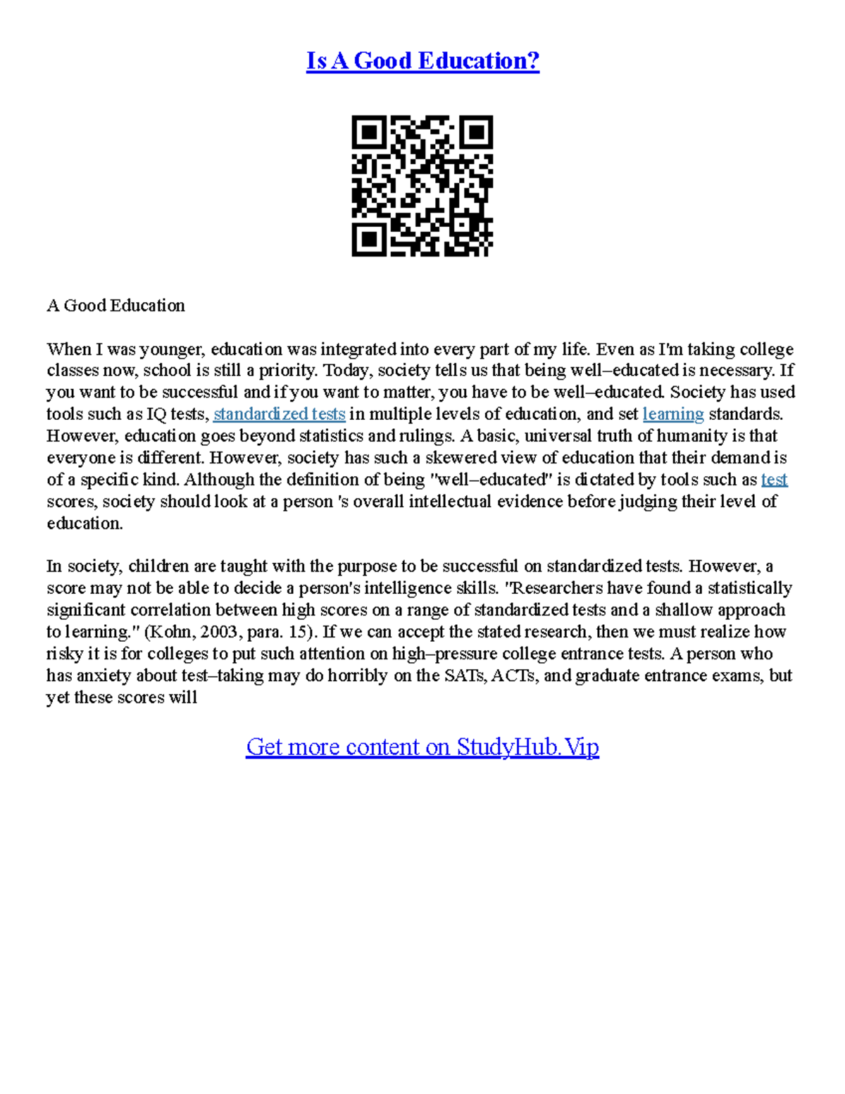 Essay On Good Education - Is A Good Education? A Good Education When I ...