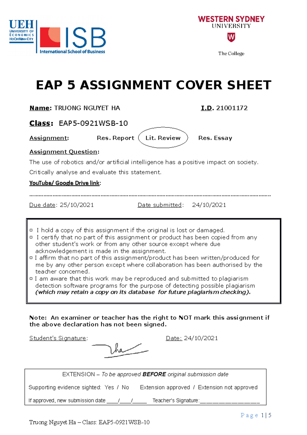 [EAP5-0921WSB10] Crtitical Literature Review Truong Nguyet Ha - EAP 5 ...