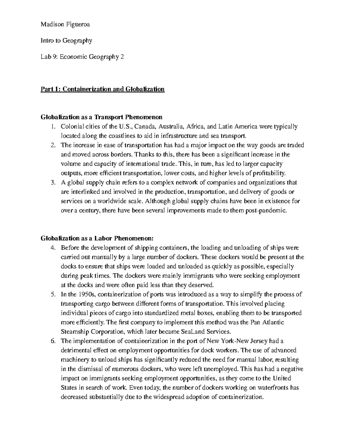 Lab 9 Economic Geography 2 - Madison Figueroa Intro to Geography Lab 9 ...