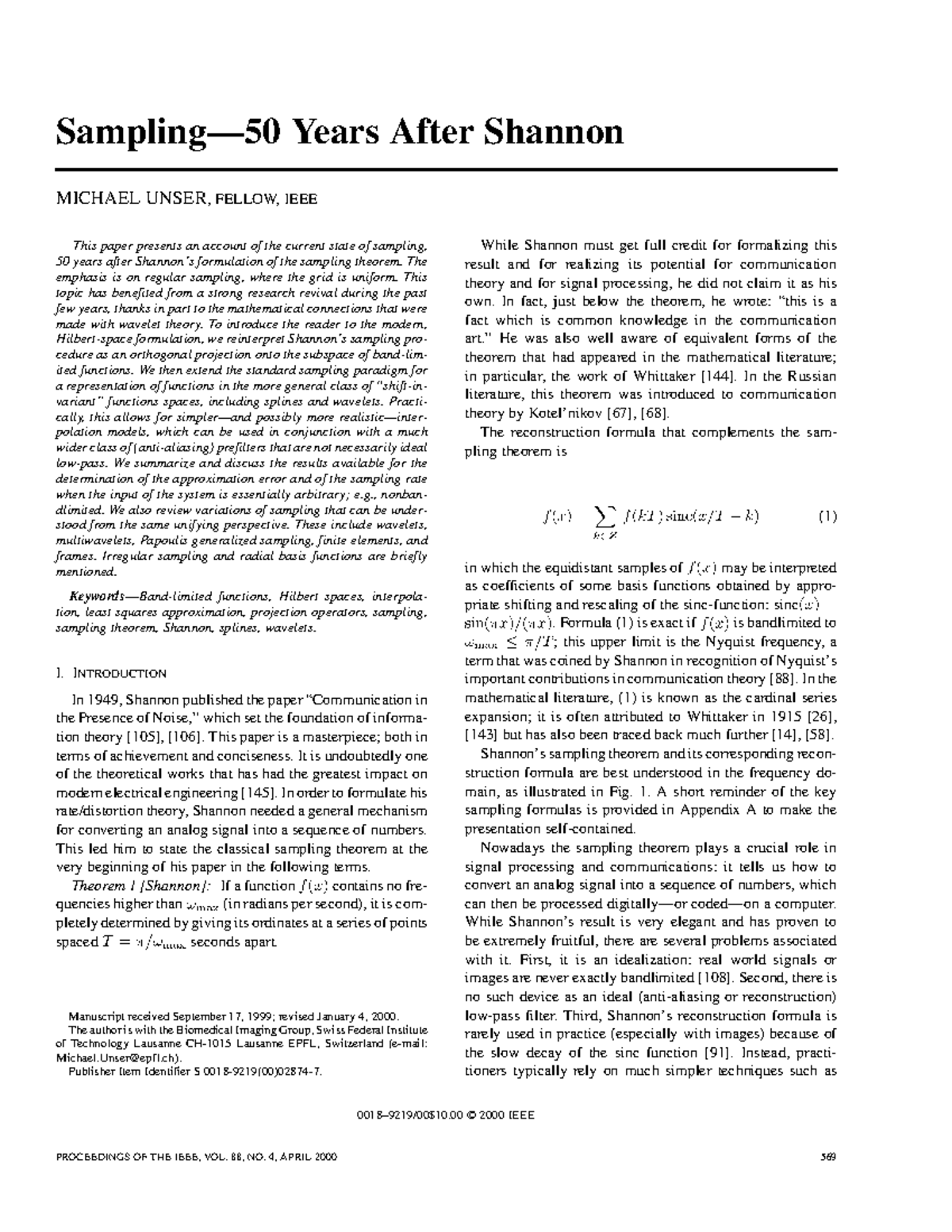 Sampling—50 Years After Shannon - Sampling—50 Years After Shannon ...