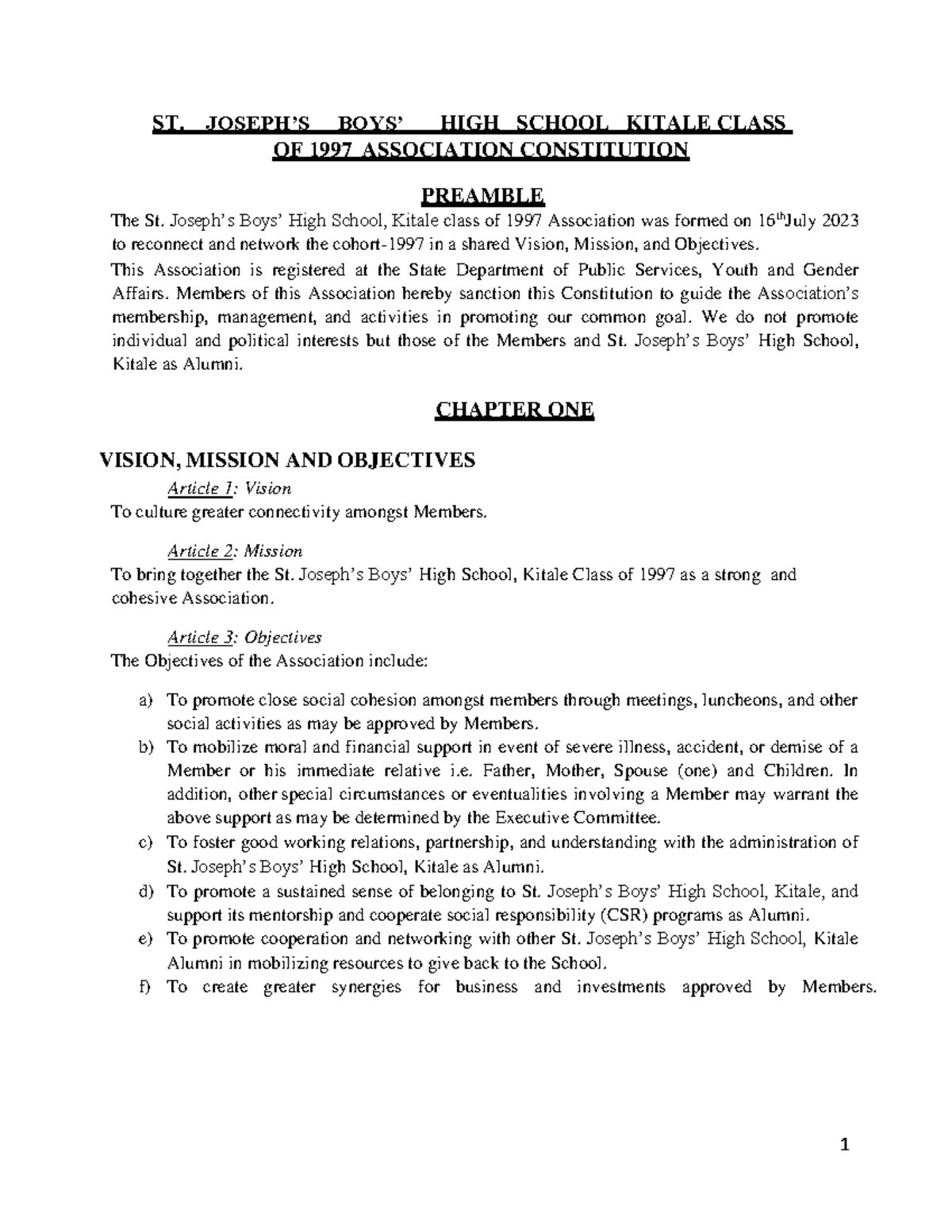 The Constitution for a welfare association - ST. JOSEPH’S BOYS’ HIGH ...
