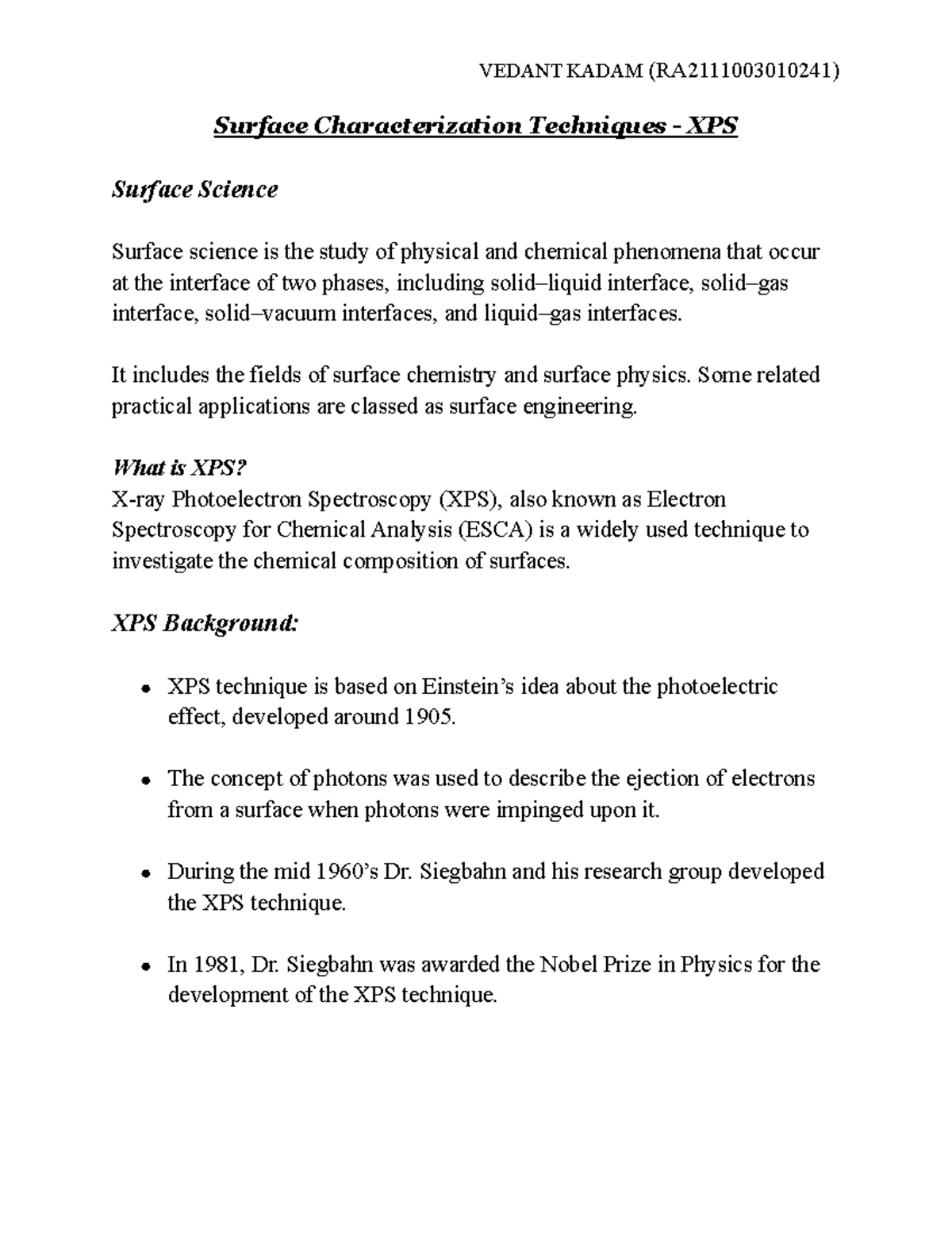 Surface Characterization Techniques - XPS - VEDANT KADAM ...