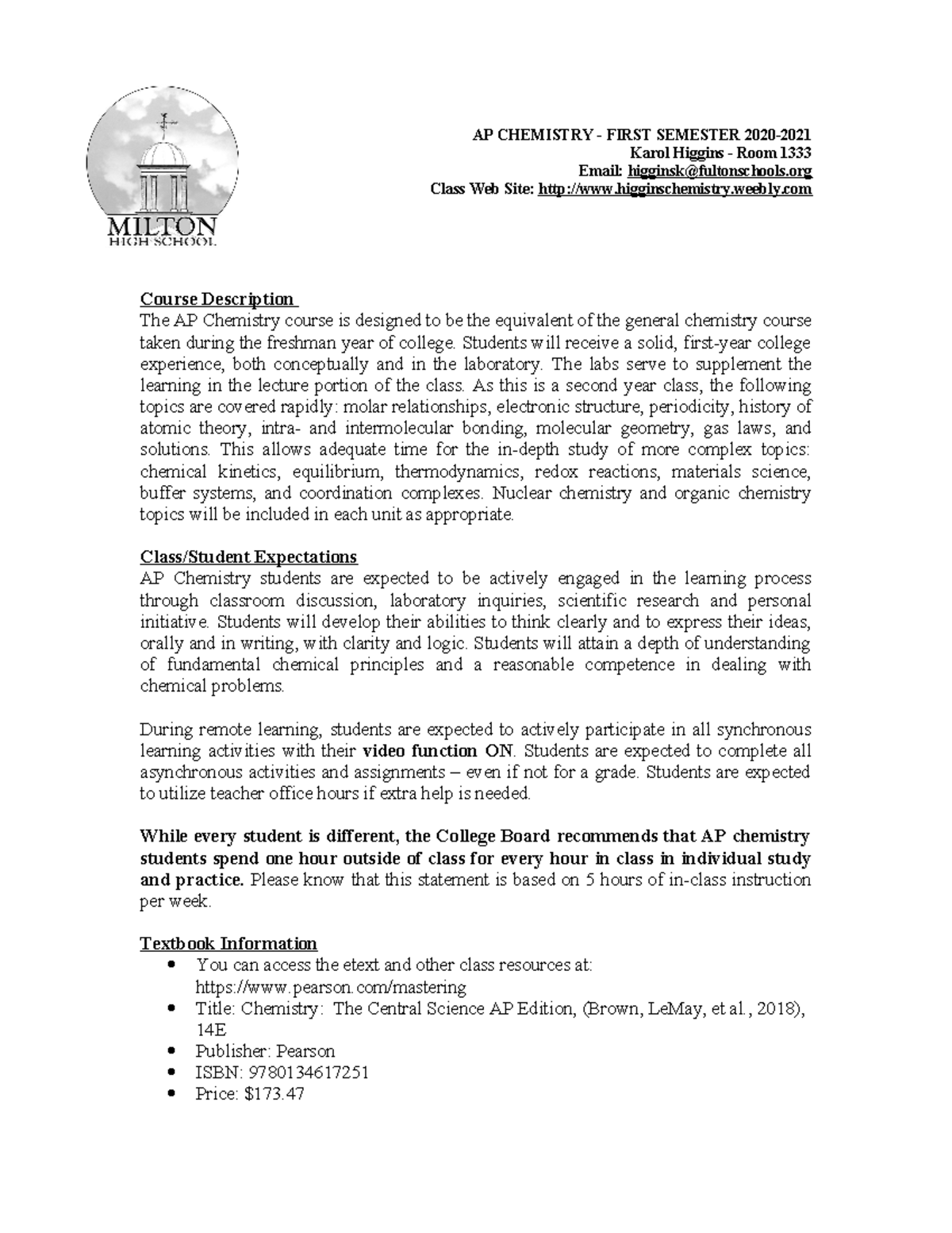 Ap chemistry syllabus first semester 2020-21 - AP CHEMISTRY - FIRST ...