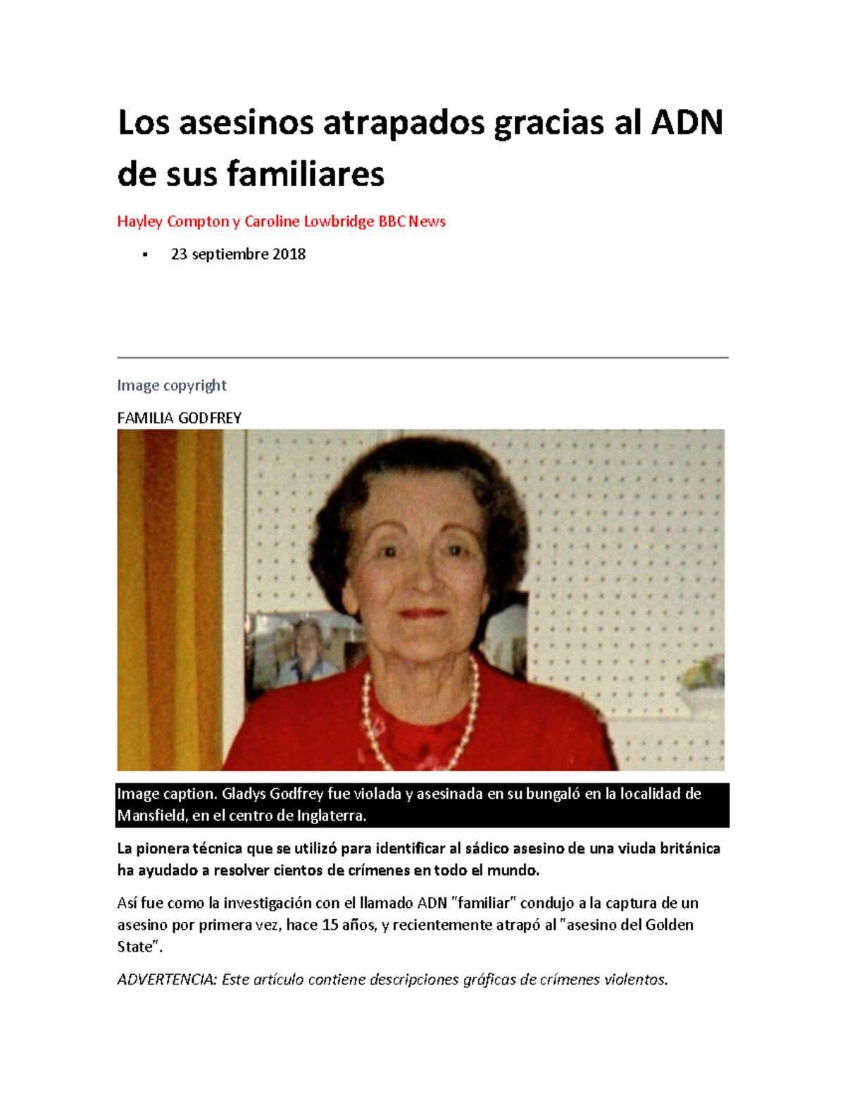 ARTÍCULO DE ADN BBC News - Los asesinos atrapados gracias al ADN de sus ...