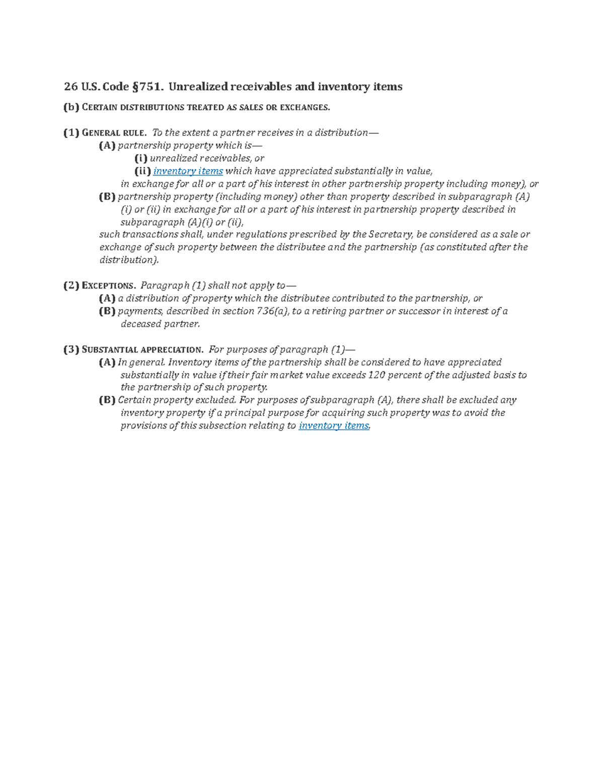 Section 751(b) - Exam prep - 26 U. Code § 751. Unrealized receivables ...