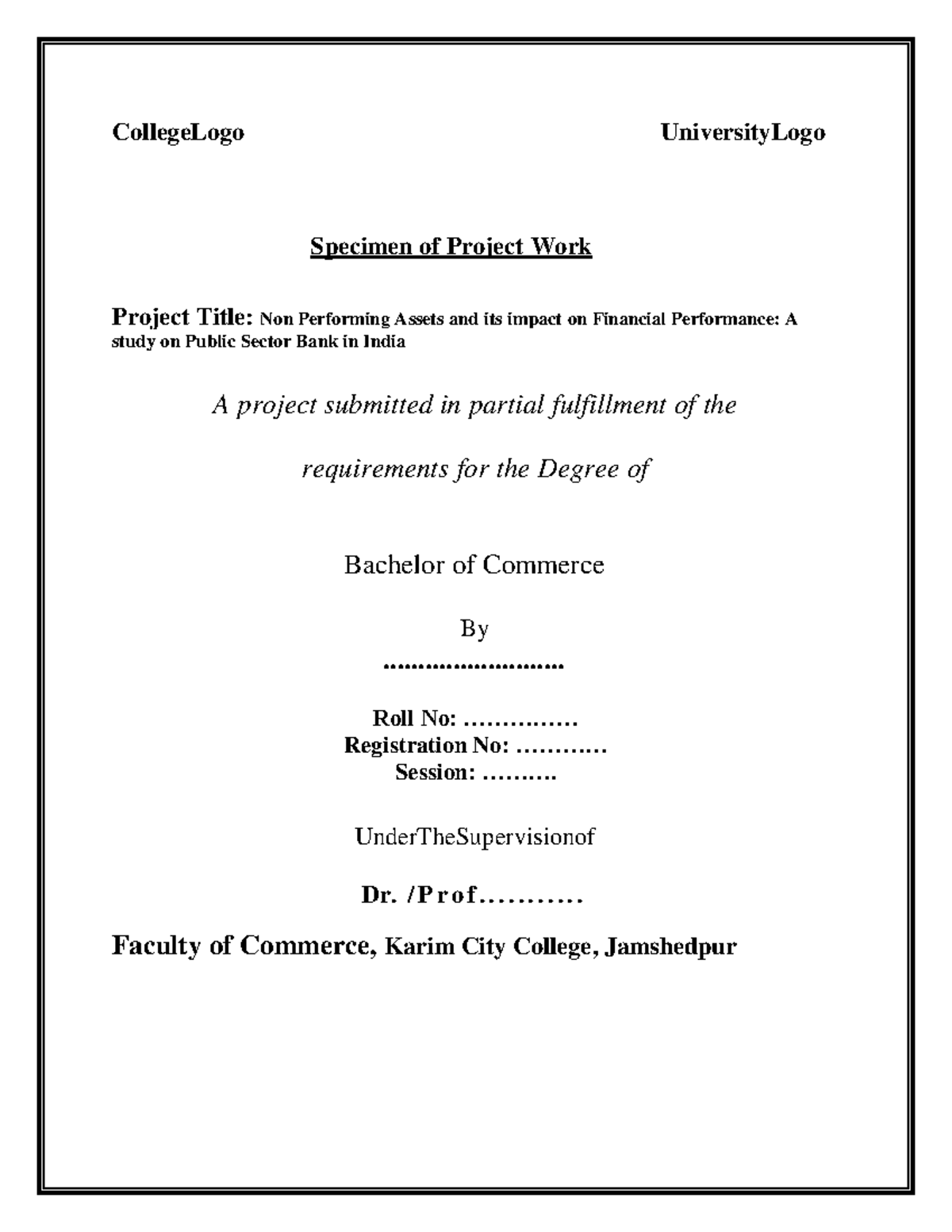 Specimen of Project work by Dr.M.M.Nazri 19.09.23 - CollegeLogo ...