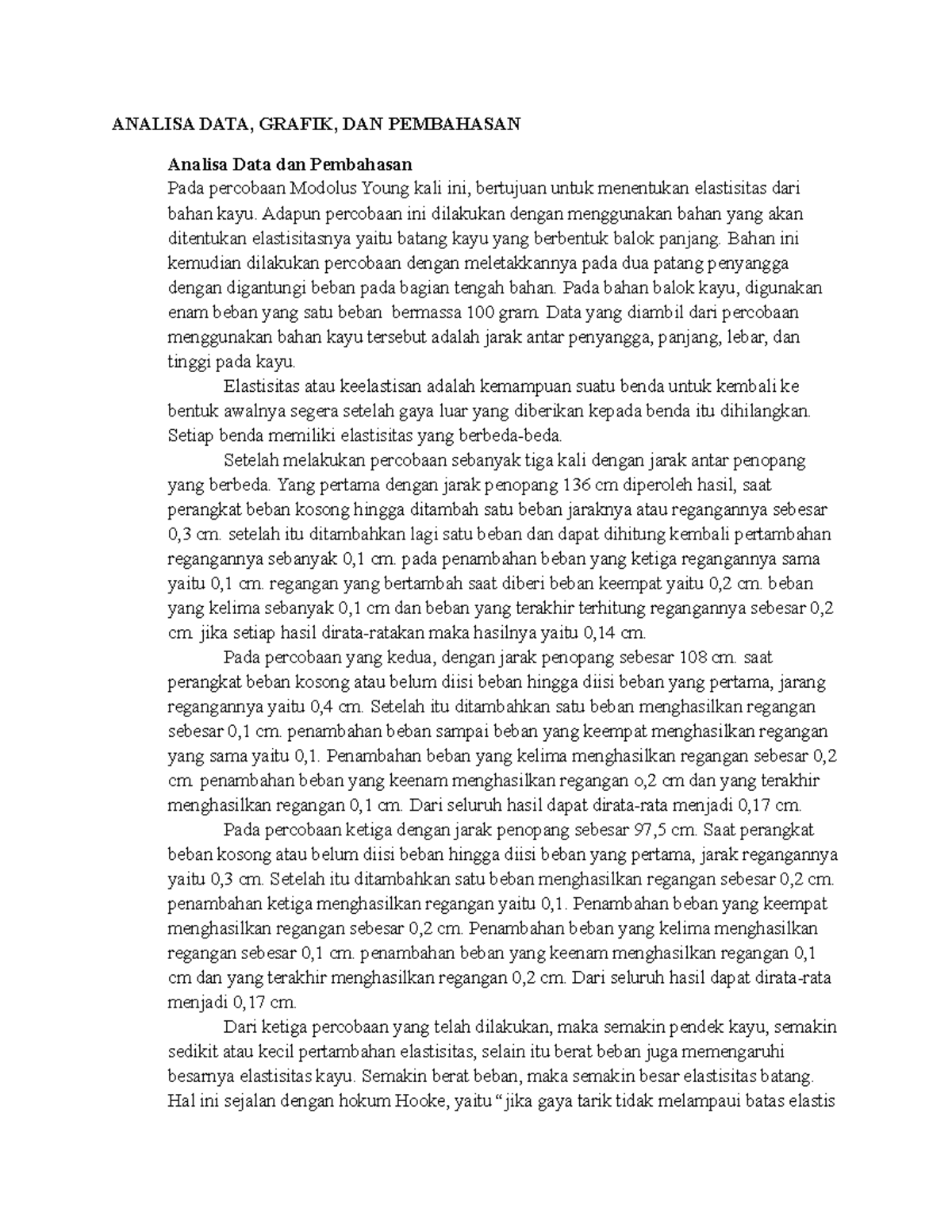 Elastisitas Batang 4 analisis - ANALISA DATA, GRAFIK, DAN PEMBAHASAN ...