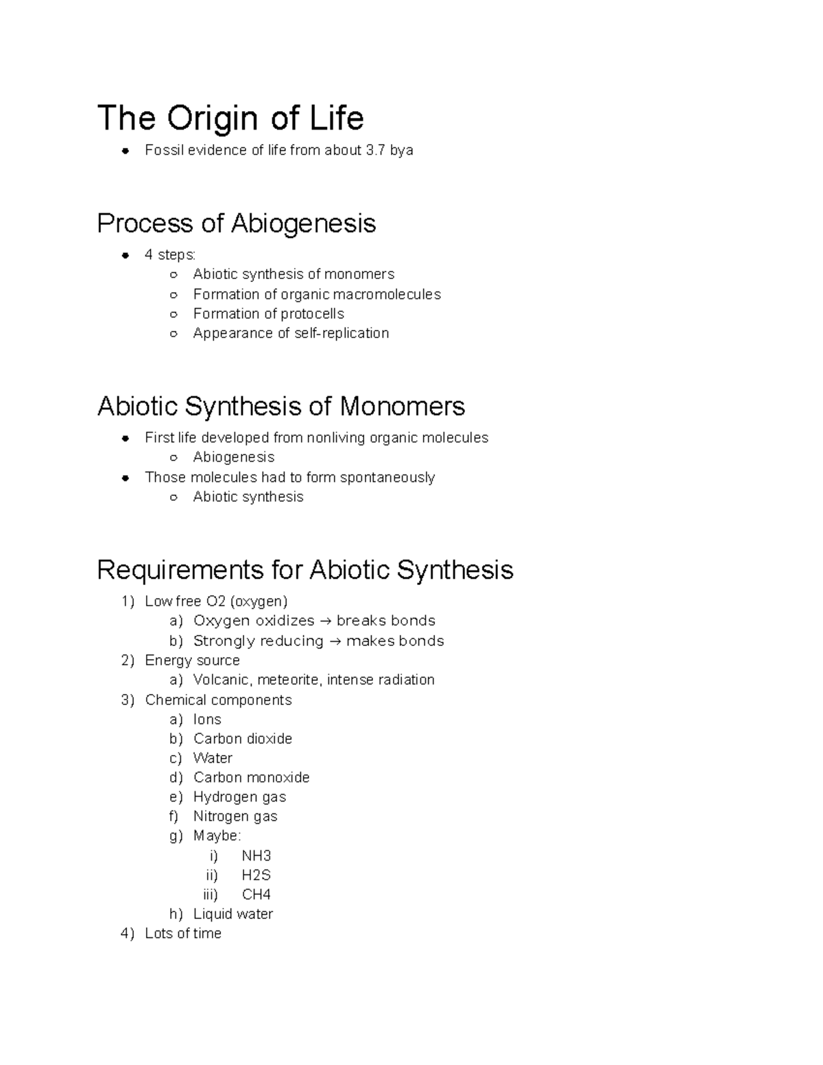 Lecture 4 Origins of Life - The Origin of Life Fossil evidence of life ...