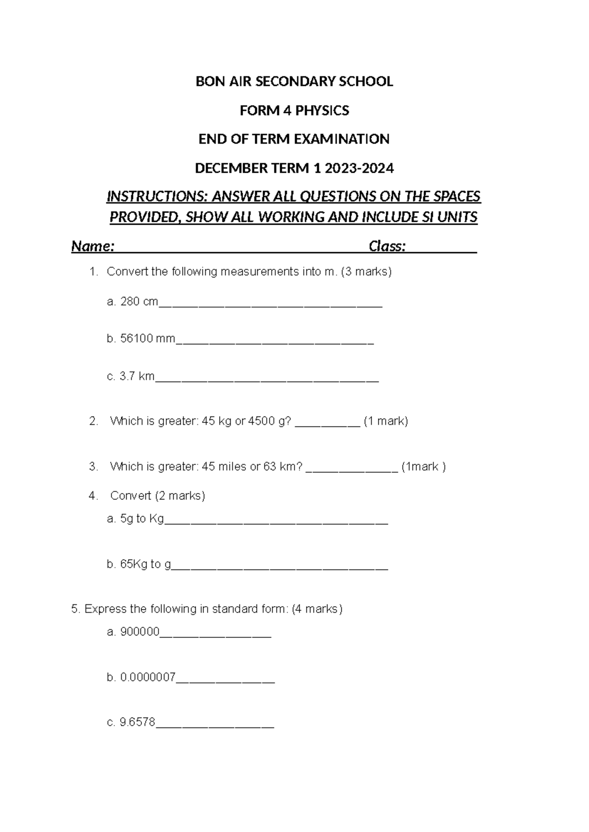 Form 4 physics term 1 end of exam 2023-2024 (1) (1) (1) - BON AIR ...