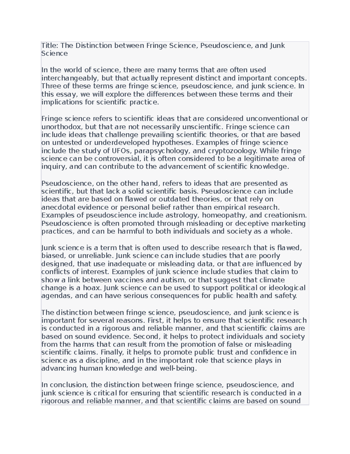 The Distinction between Fringe Science, Pseudoscience, and Junk Science ...