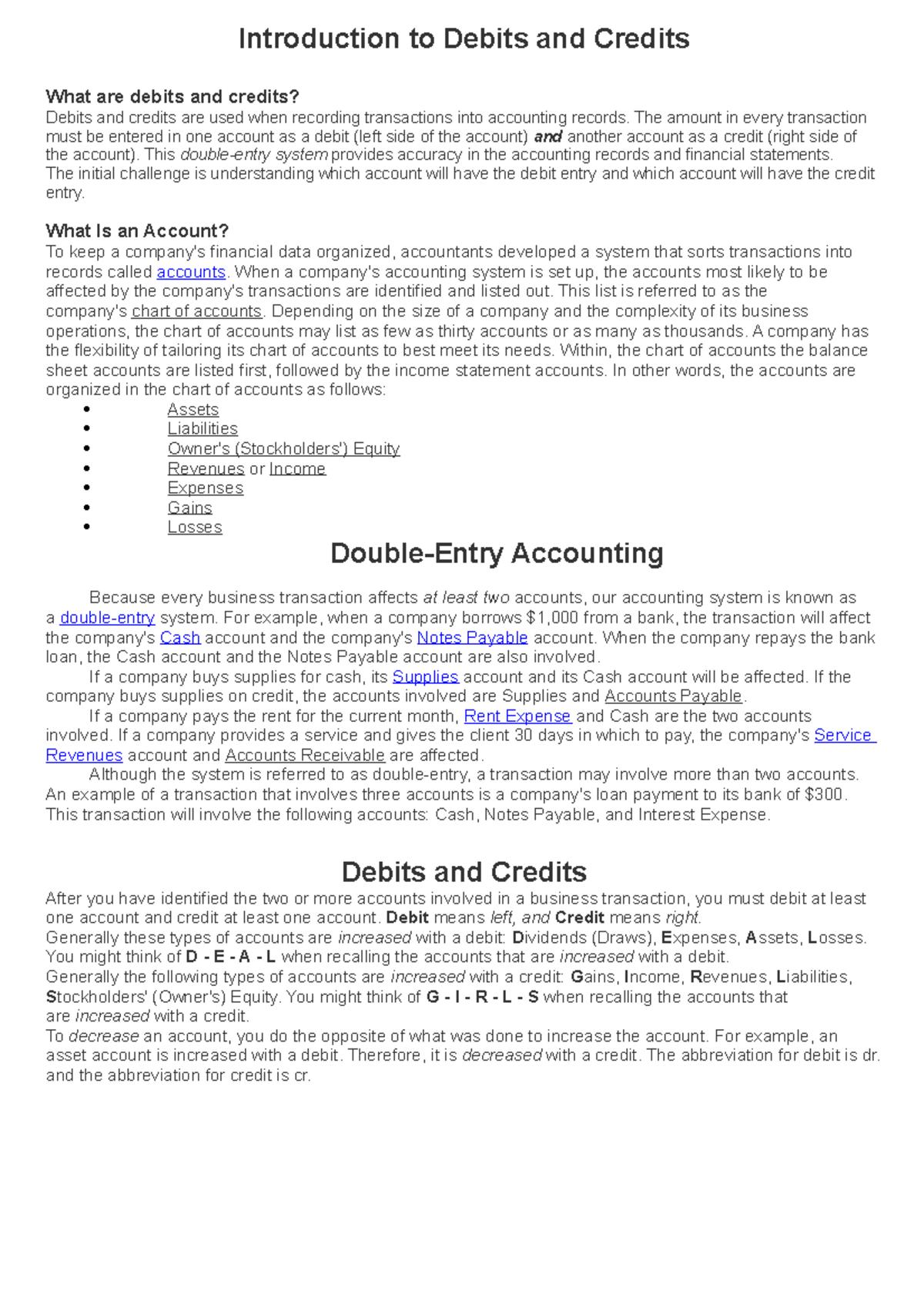 2. Debits and Credits - Introduction to Debits and Credits What are ...